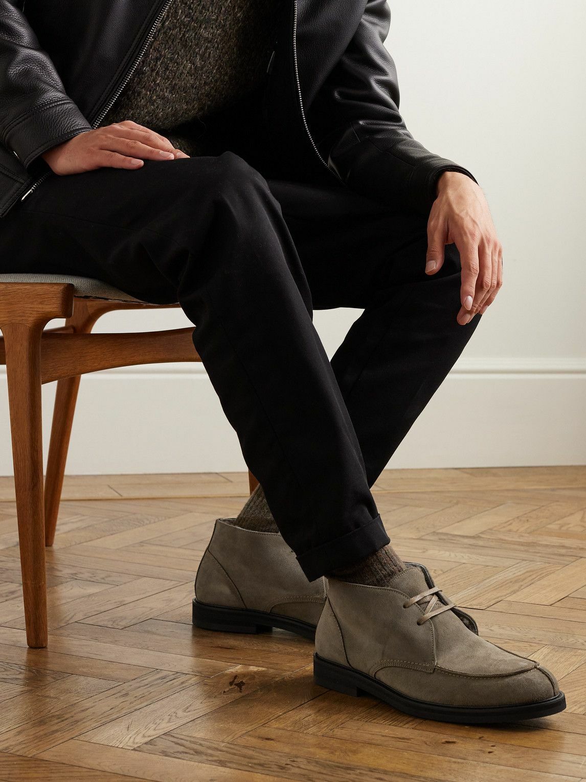 Mr P. - Andrew Split-Toe Shearling-Lined Waxed-Suede Chukka Boots ...