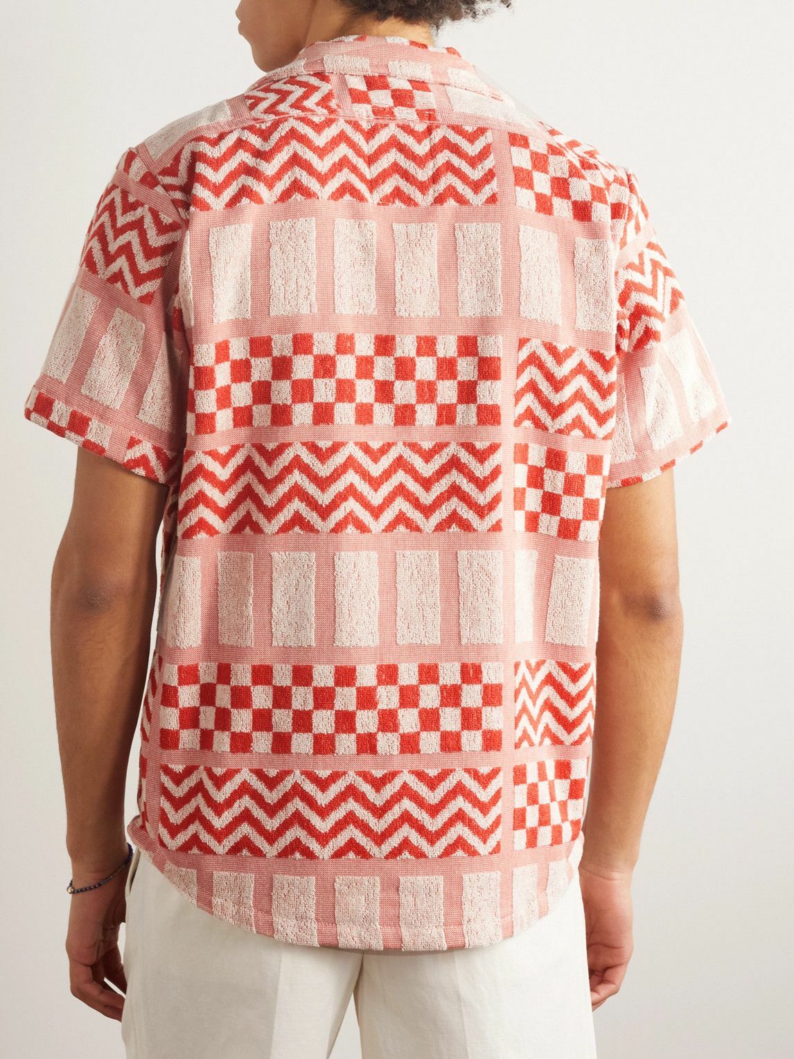 OAS - Camp-Collar Checked Cotton-Terry Shirt - Red OAS