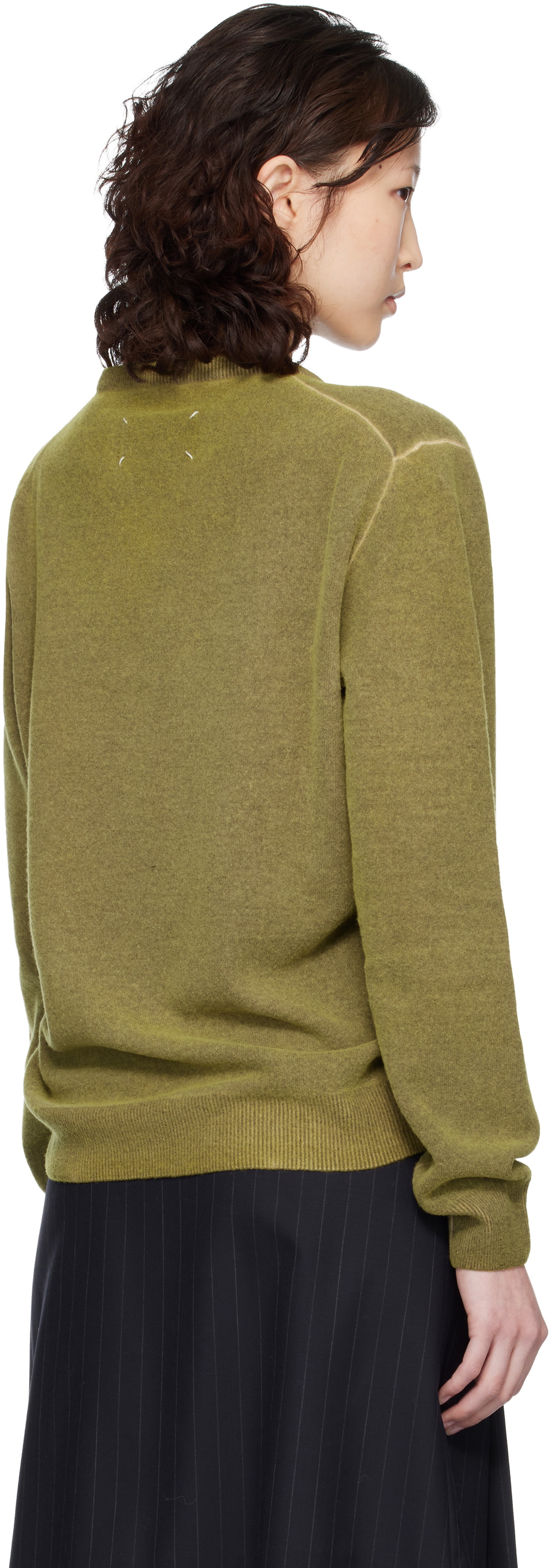 Maison Margiela Green Virgin Wool V-Neck Sweater Maison Margiela