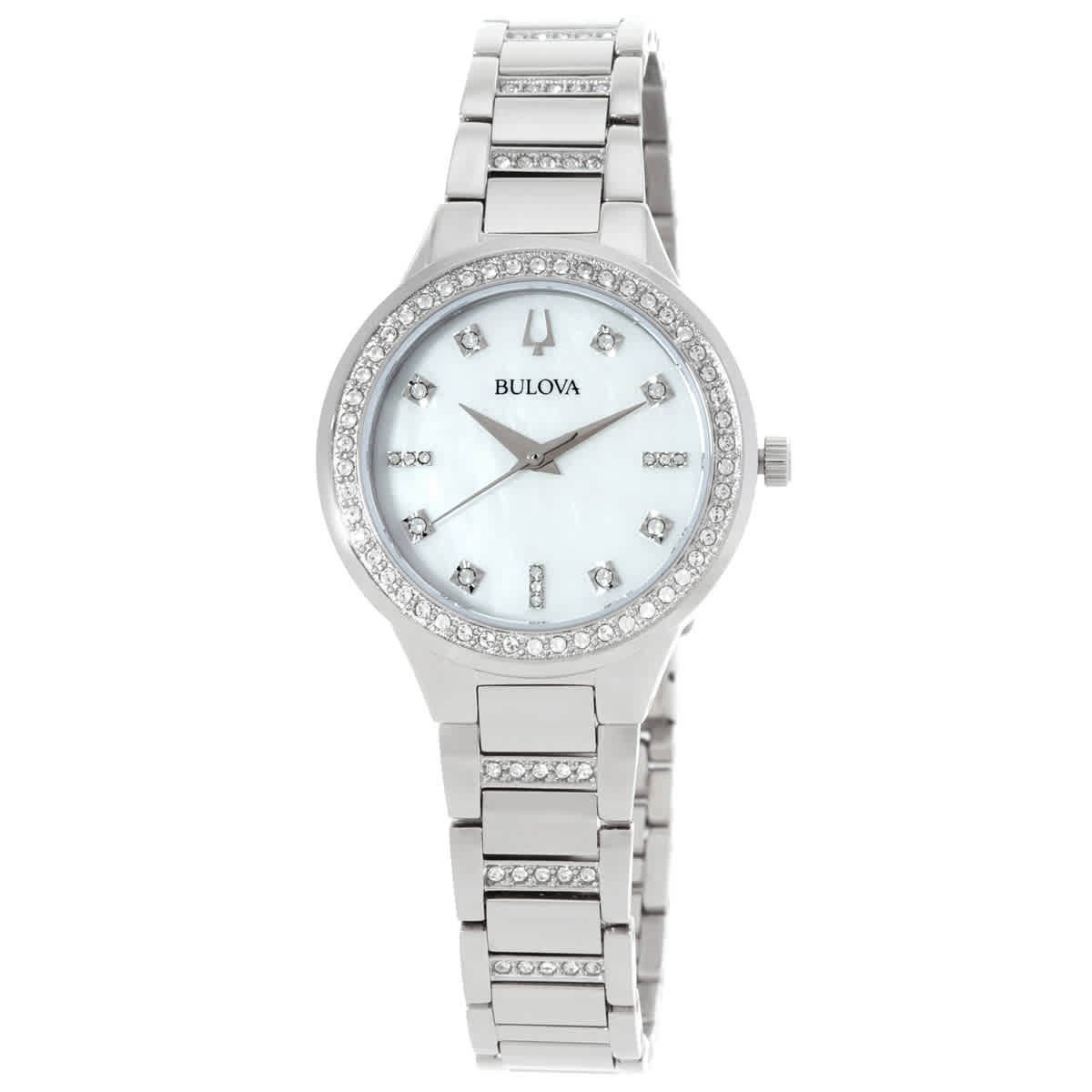 Bulova Classic Quartz Crystal White Dial Ladies Watch and Necklace Set ...