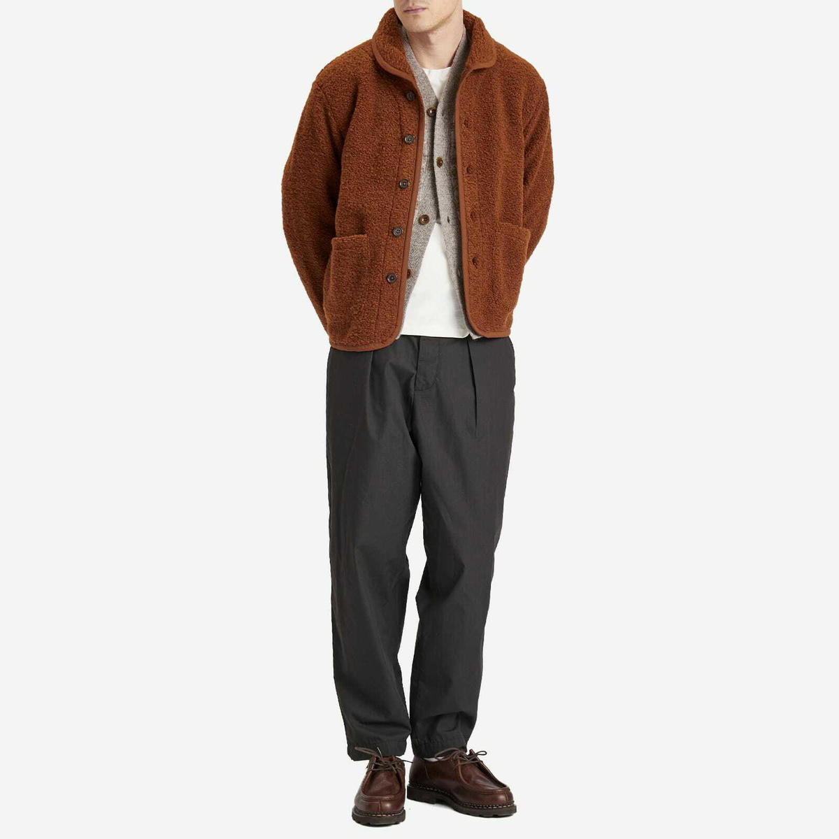 Universal Works Men's Boucle Alvar Fleece Lancaster Jacket in Brown ...
