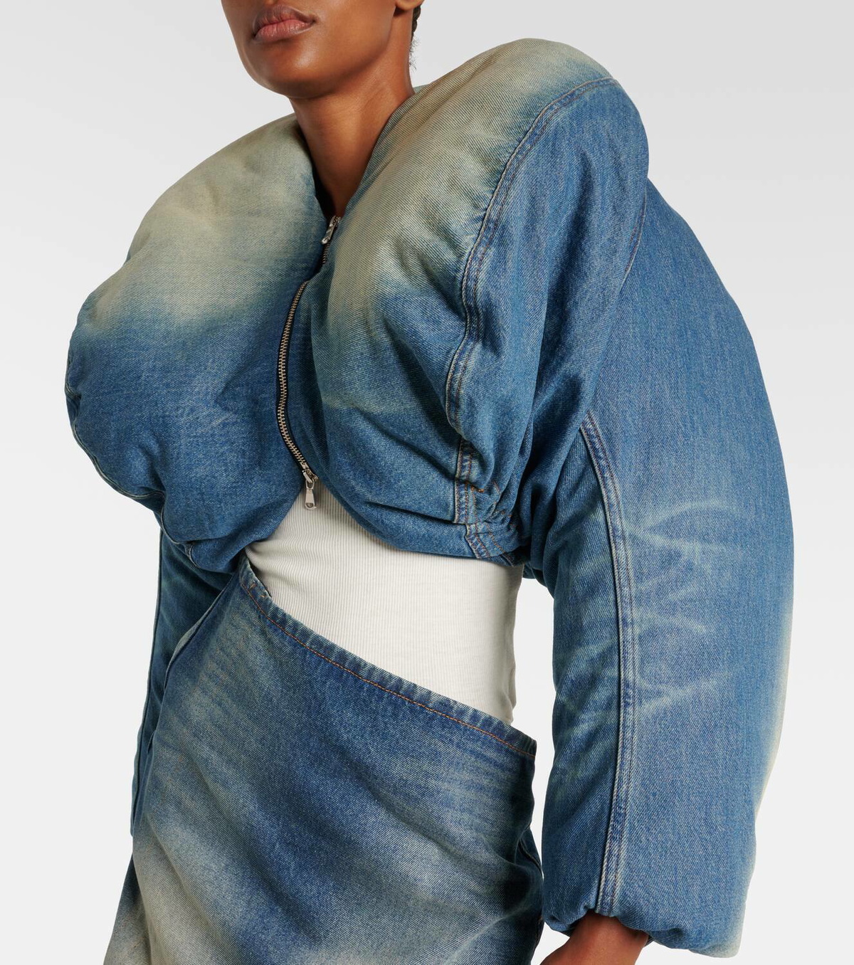 Y/Project Cropped denim puffer jacket Y/Project