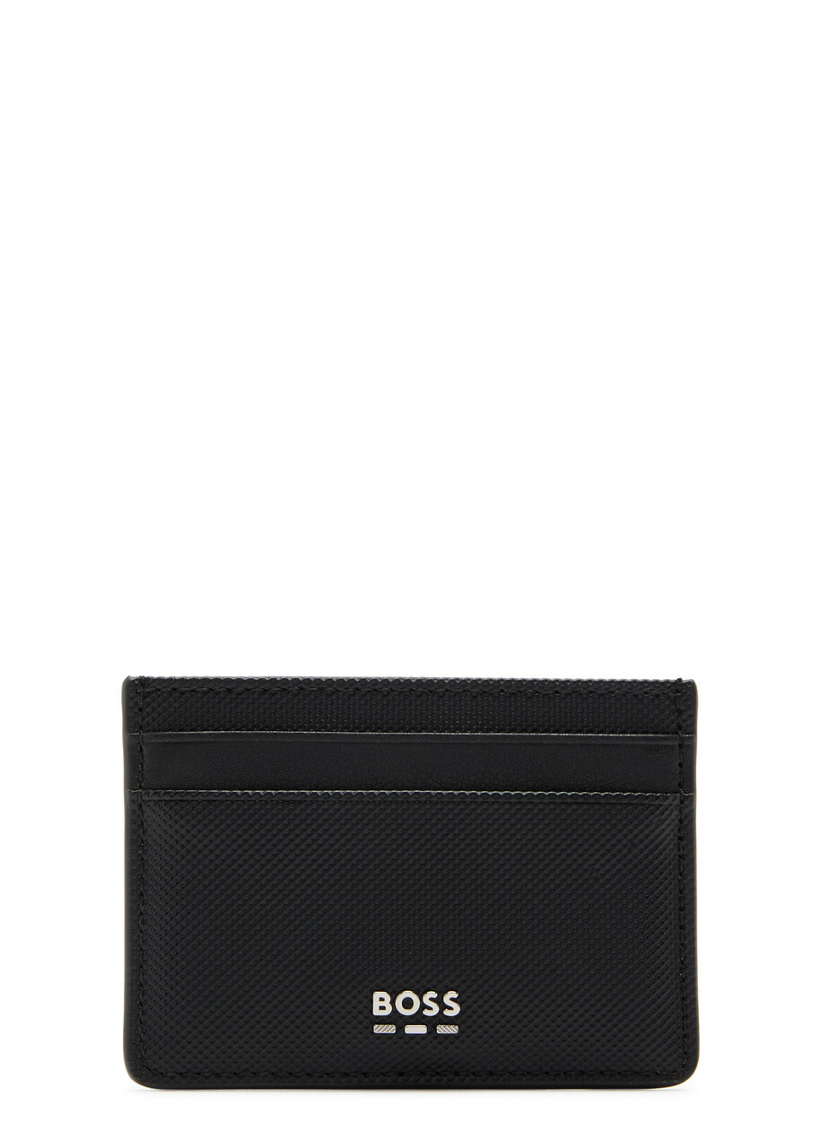 Boss Jinko Textured Faux Leather Card Holder - Black - One Size BOSS