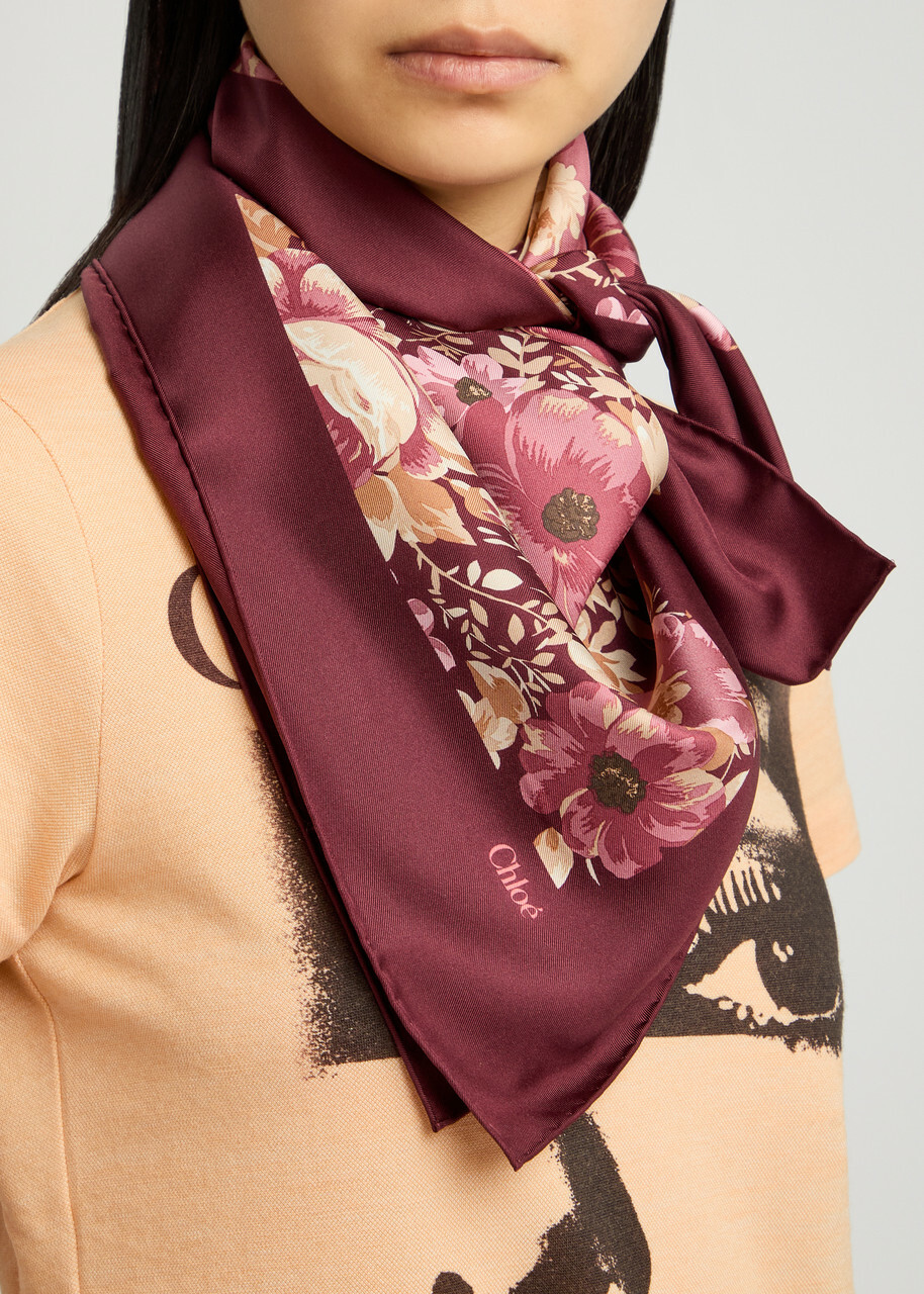 Chloe Floral-print Silk-twill Scarf - Maroon - One Size Chloe