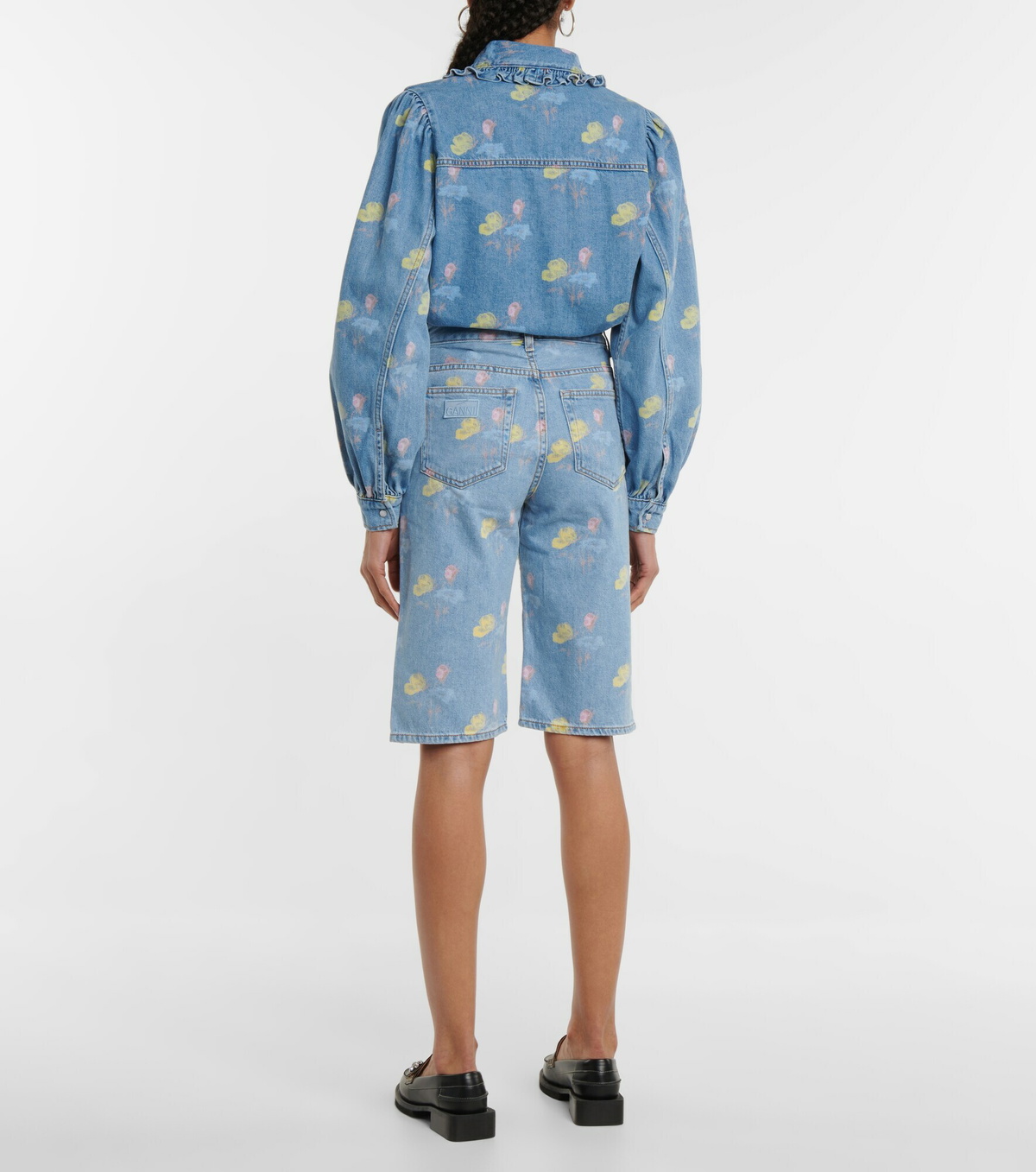 Ganni - Floral denim Bermuda shorts GANNI