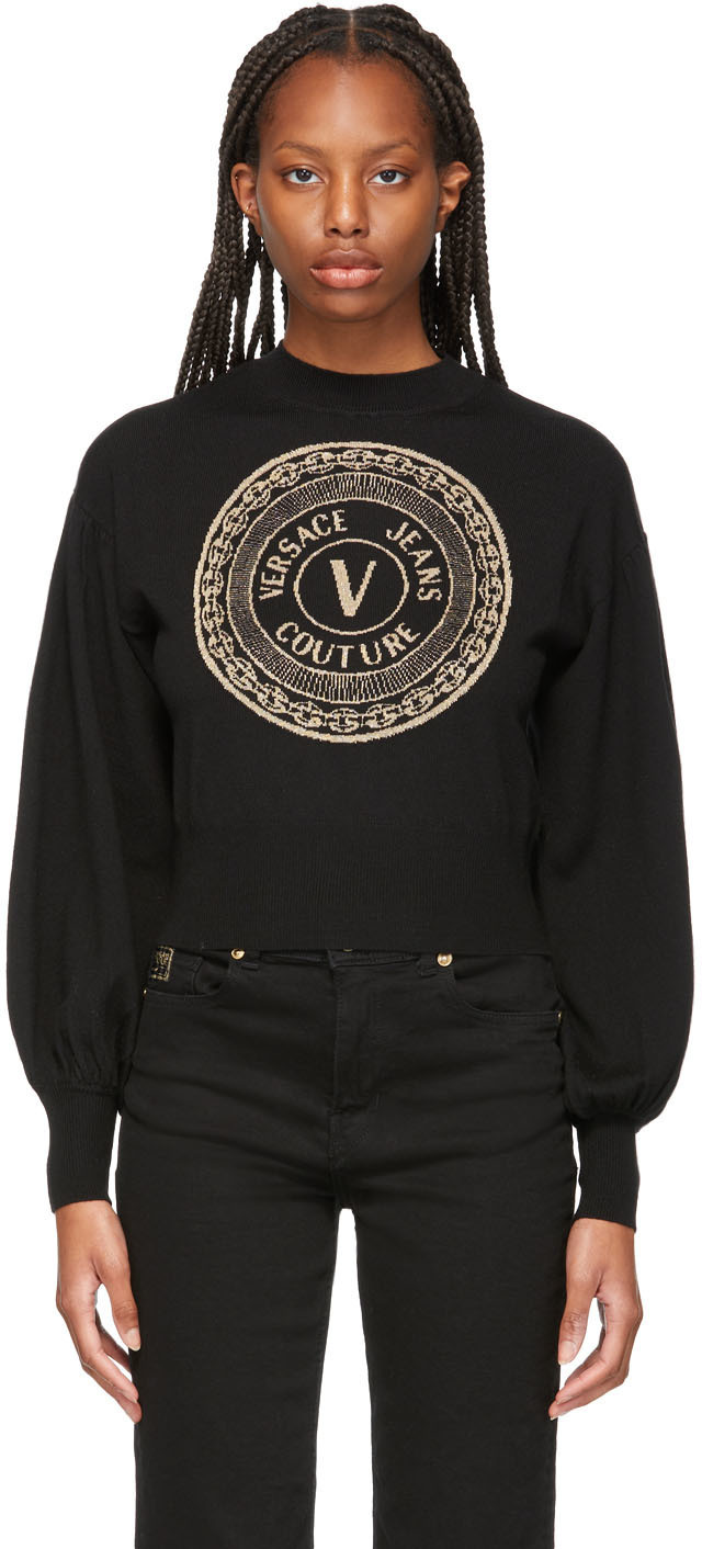 Versace Jeans Couture Black V-Emblem Logo Sweater Versace