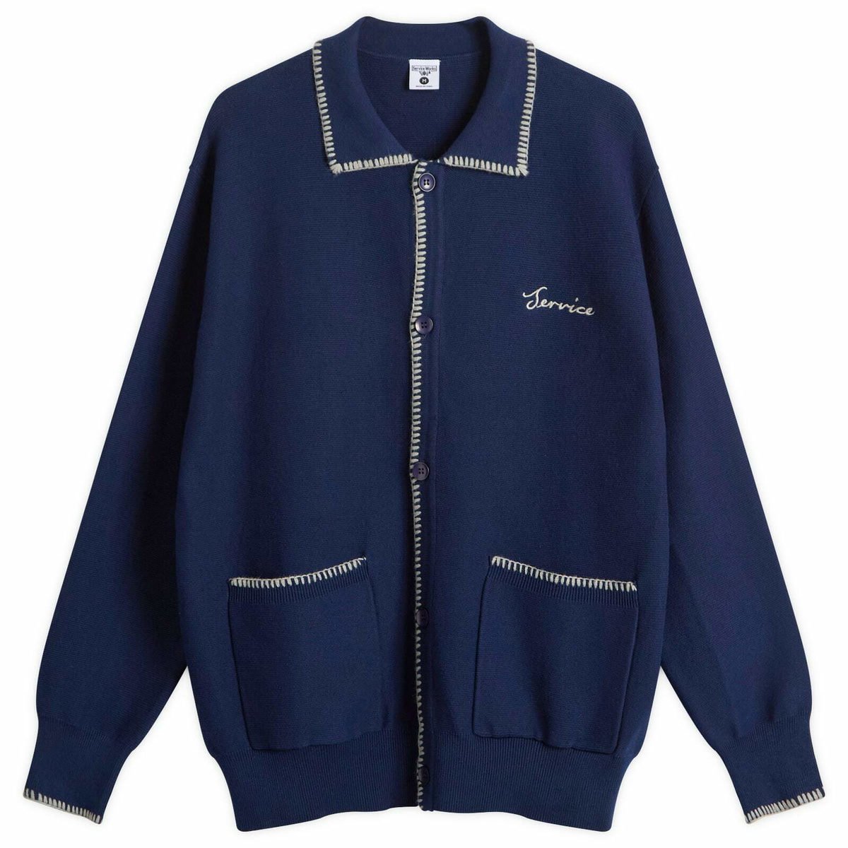 Service Works Men's Blanket Stitch Cardigan in Navy Service Works
