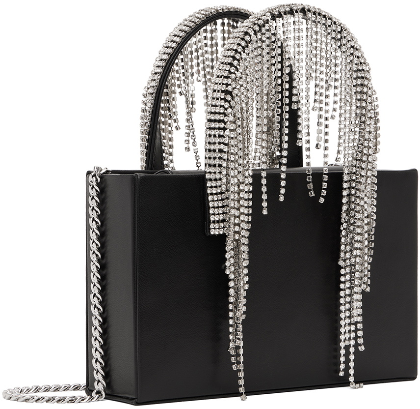 KARA Black Midi Crystal Fringe Bag Kara
