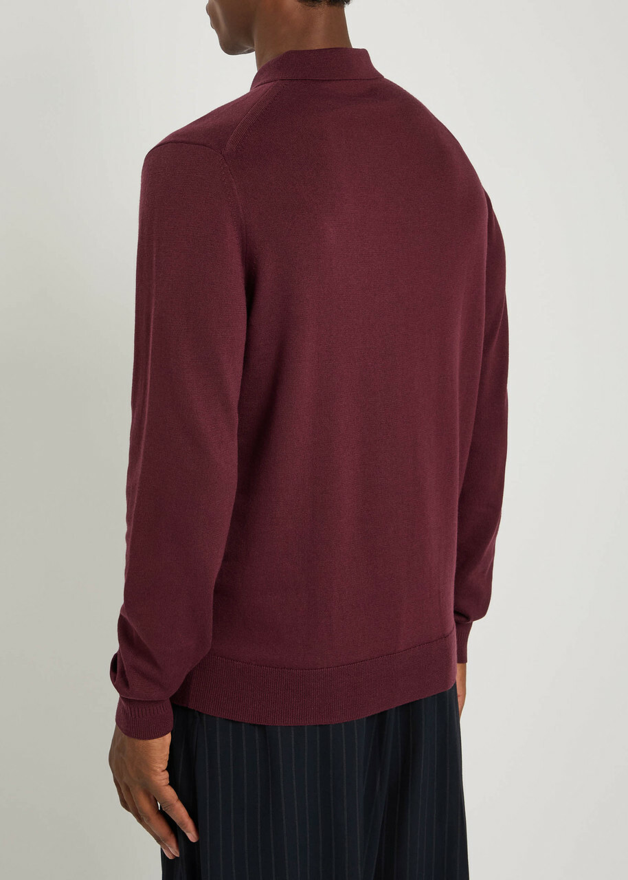 Fred Perry Logo-embroidered Wool-blend Polo Shirt Maroon Fred Perry
