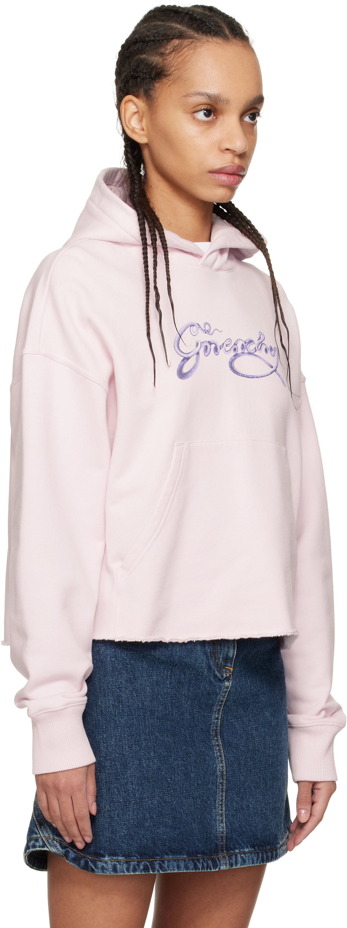 Givenchy Pink Cropped 'GIVENCHY' Snake Print Fleece Hoodie Givenchy