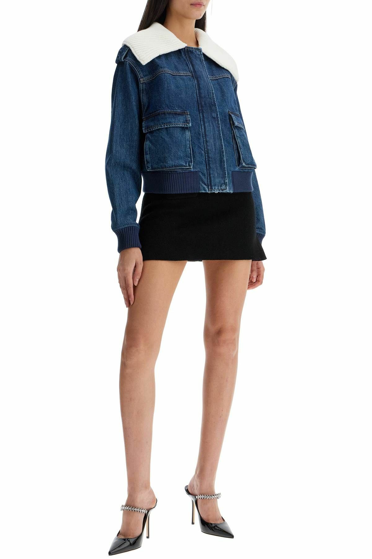 SELF PORTRAIT denim bomber jacket for Blue Self-Portrait