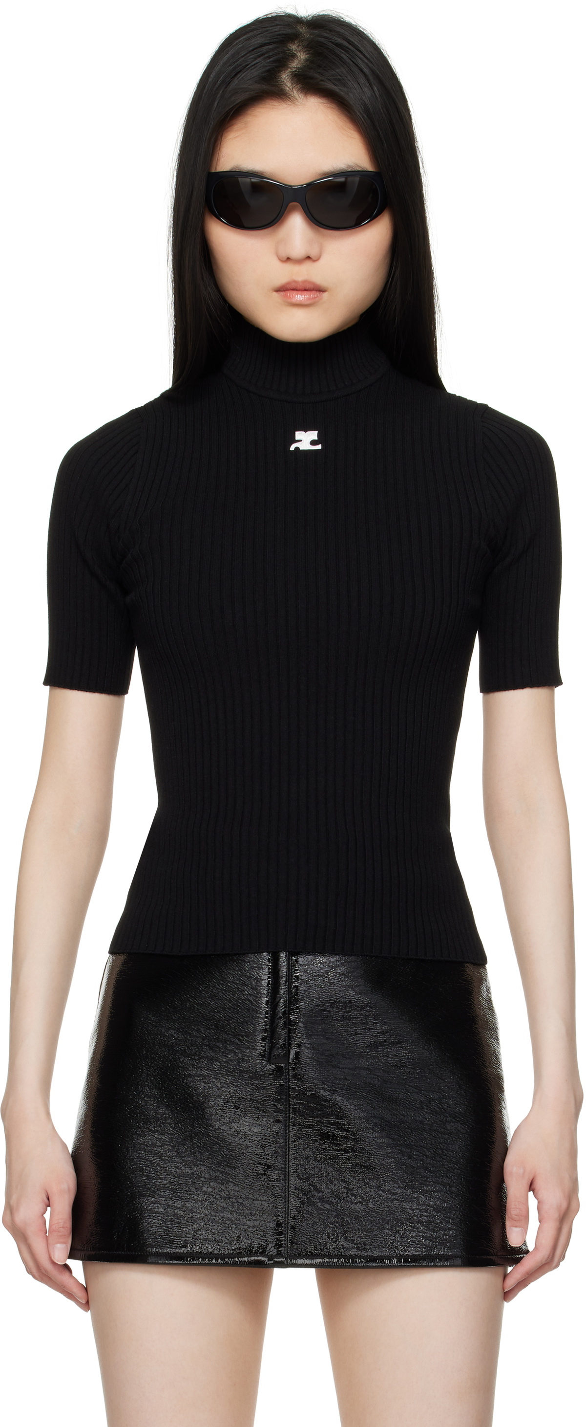 Courrèges Black Reedition Short Sleeves Rib Knit Sweater Courreges