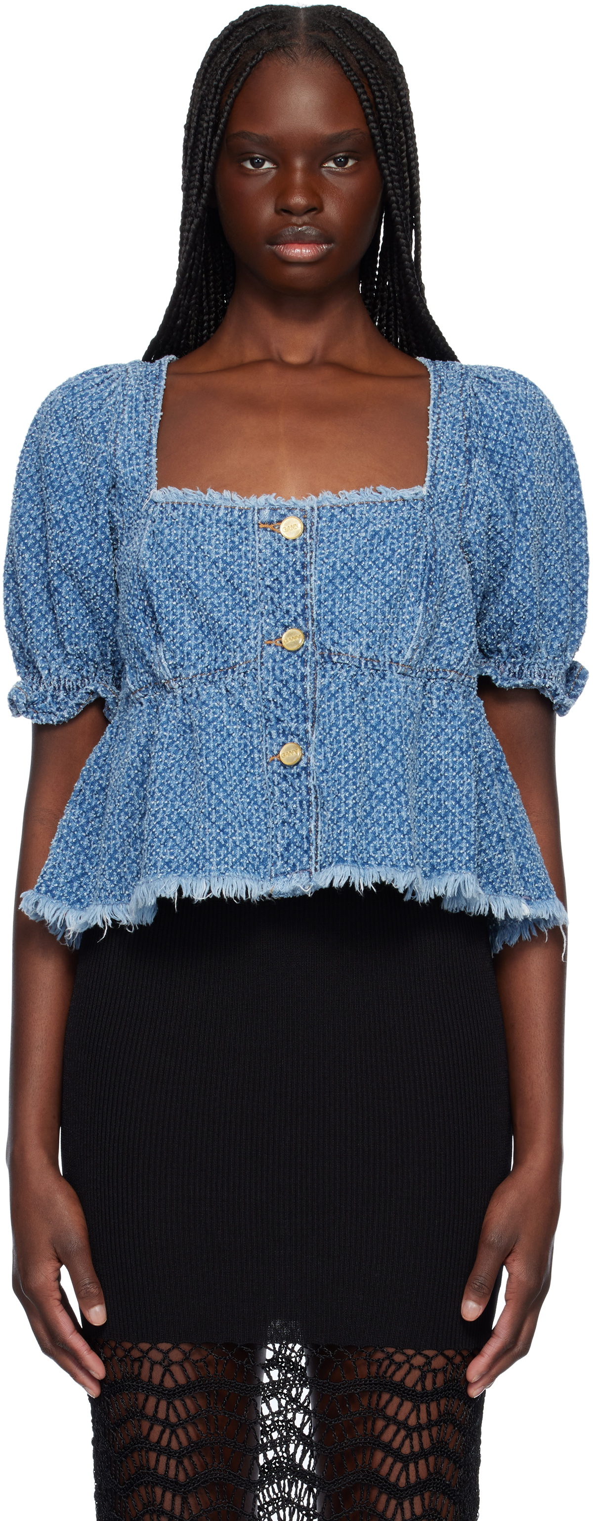 GANNI Blue Fluffy Denim Blouse GANNI