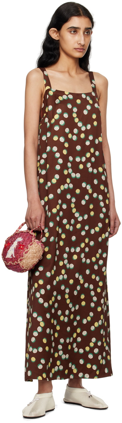Bode Brown Bubble Dot Maxi Dress Bode
