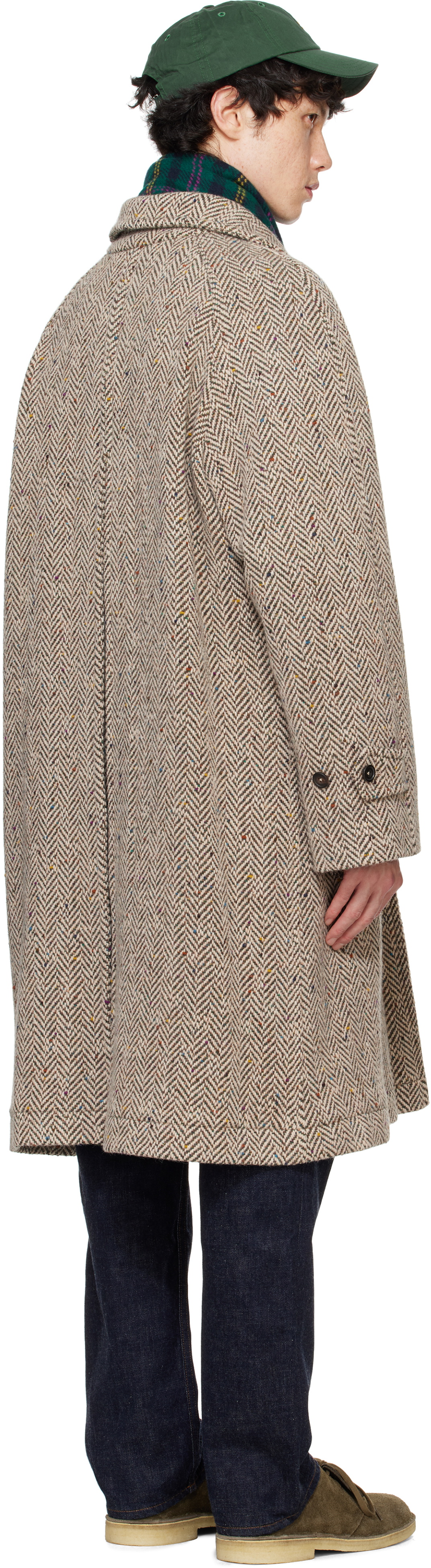 Drake's Beige Herringbone Wool Raglan Coat Drake's