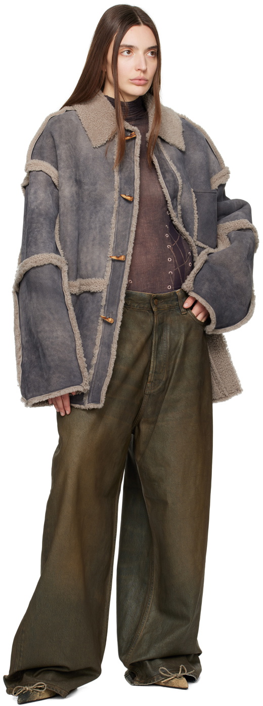 Acne Studios Gray Toggle Shearling Jacket Acne Studios