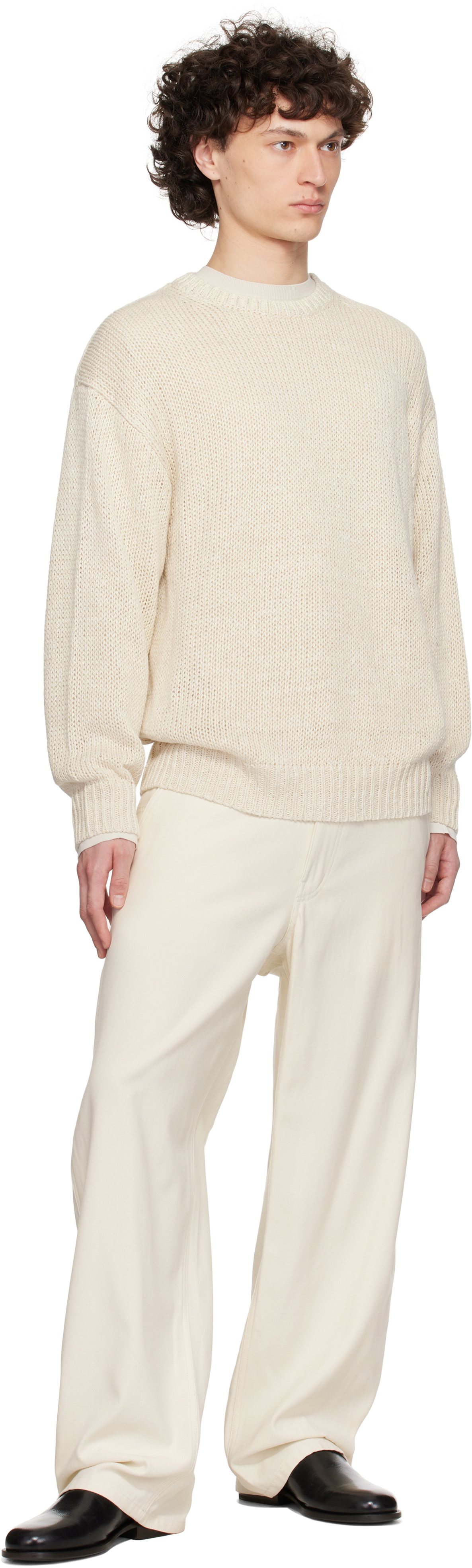 YLÈVE Off-White European Linen Silk Basque Knit Sweater YLÈVE