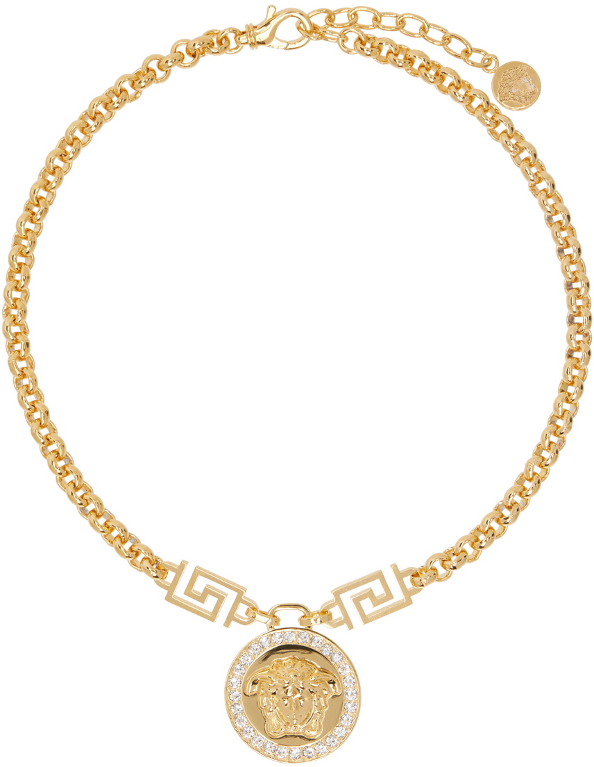 Versace Gold Crystal 'La Medusa' Greca Necklace Versace