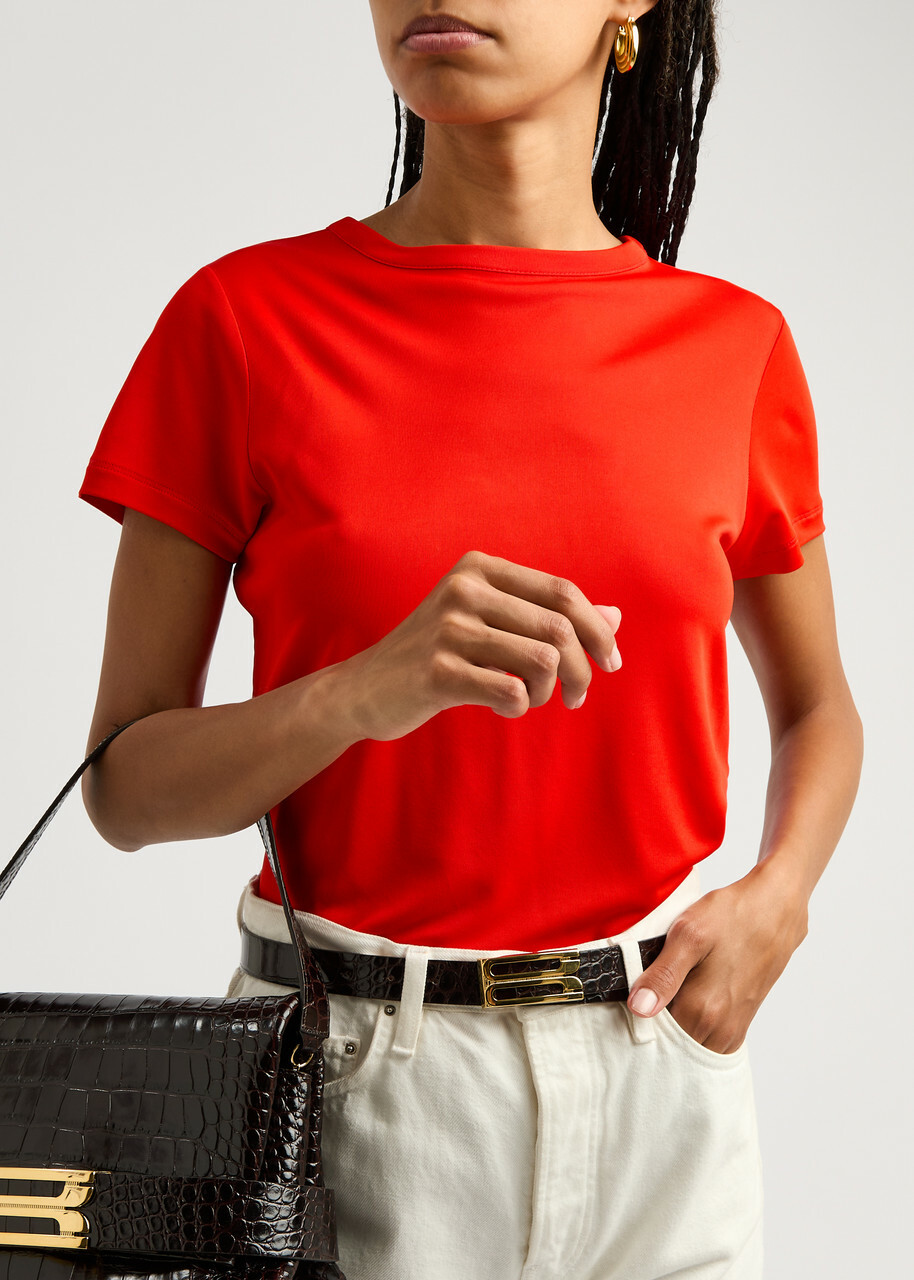 Victoria Beckham Frame Crocodile-effect Leather Belt Dark Brown ...