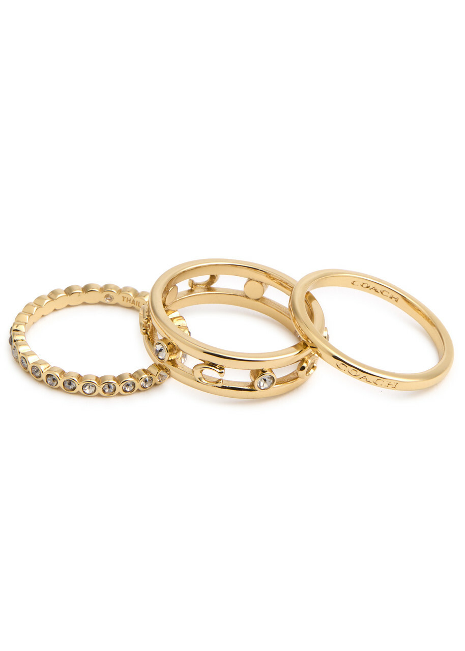 Coach Logo Ring Stack set of Three Gold Coach