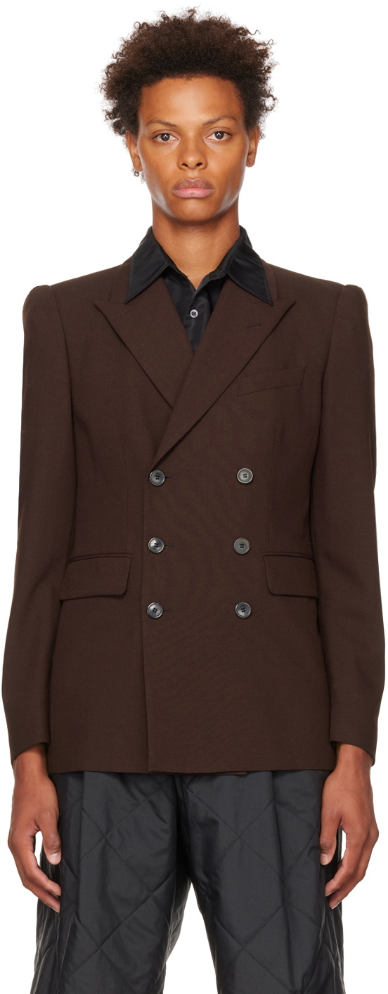 Dries Van Noten Burgundy High Shoulder Blazer Dries Van Noten