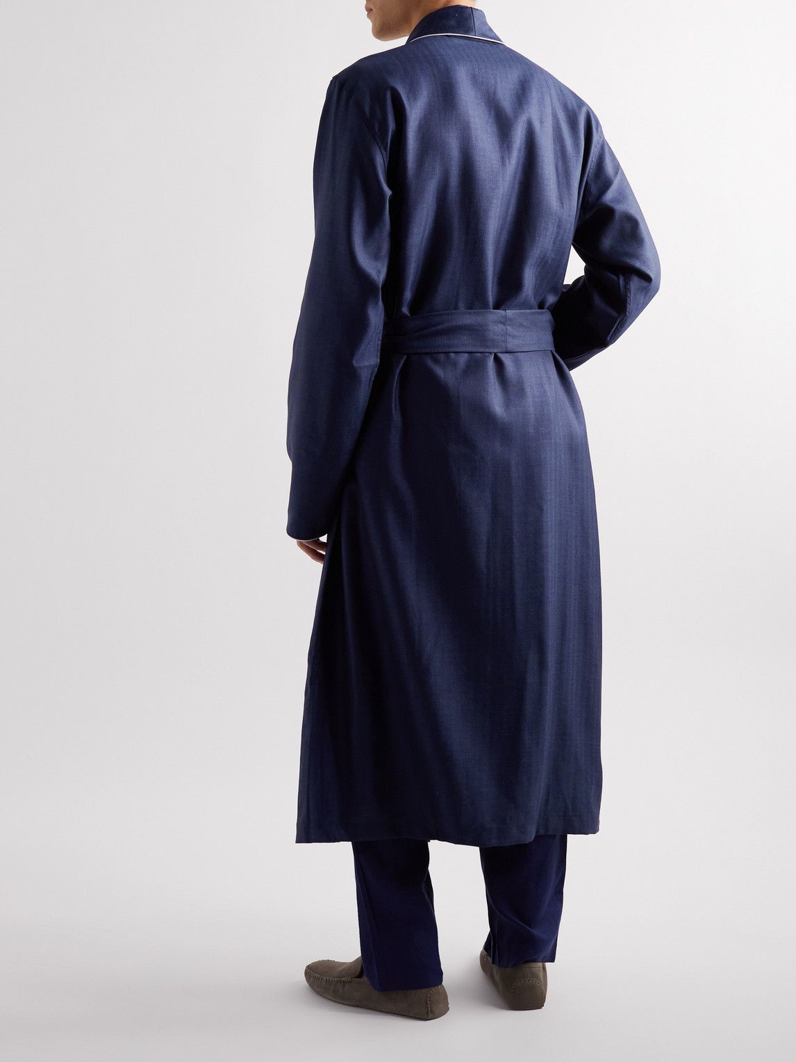 Anderson & Sheppard - Herringbone Robe - Blue Anderson & Sheppard