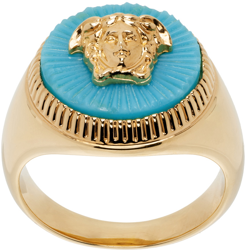 Versace Gold & Blue Medusa Biggie Ring Versace