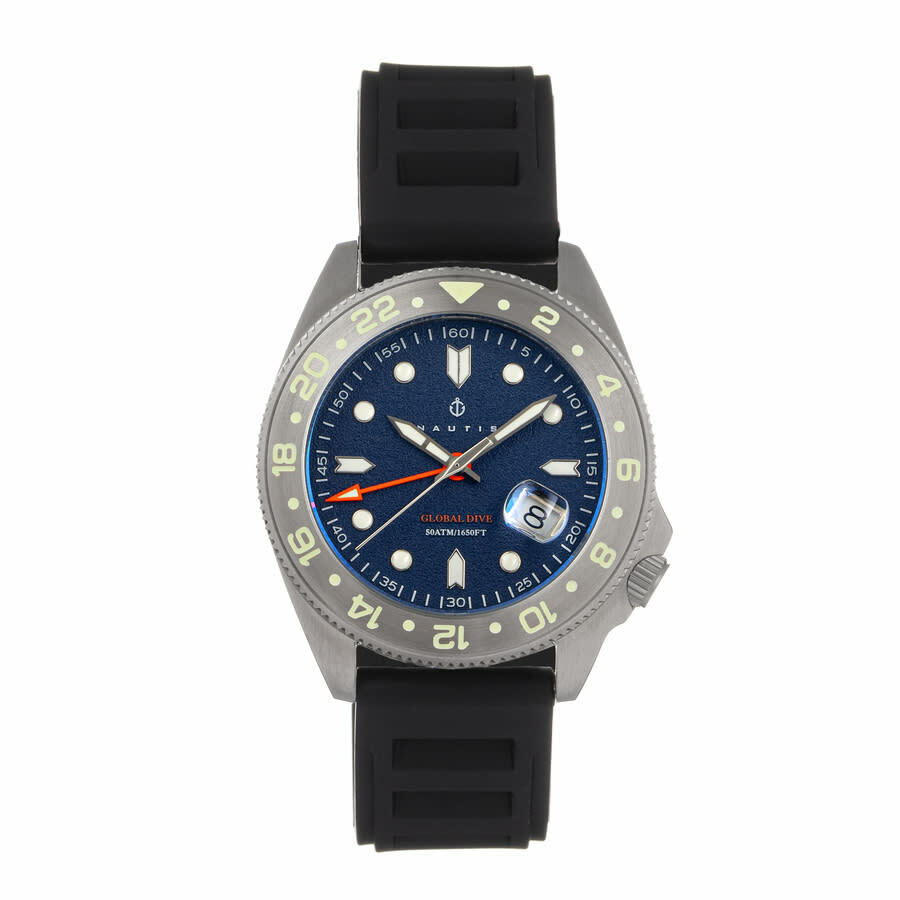 Nautis Global Dive Blue Dial Black Rubber Mens Watch 18093R-F Nautis