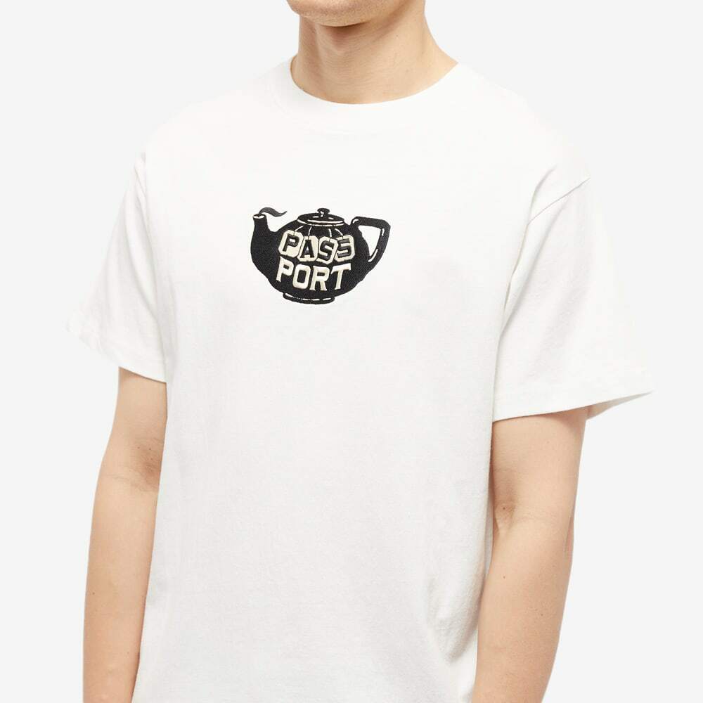 Pass~Port Men's Tea~Pot Embroidery T-Shirt in White Pass~Port