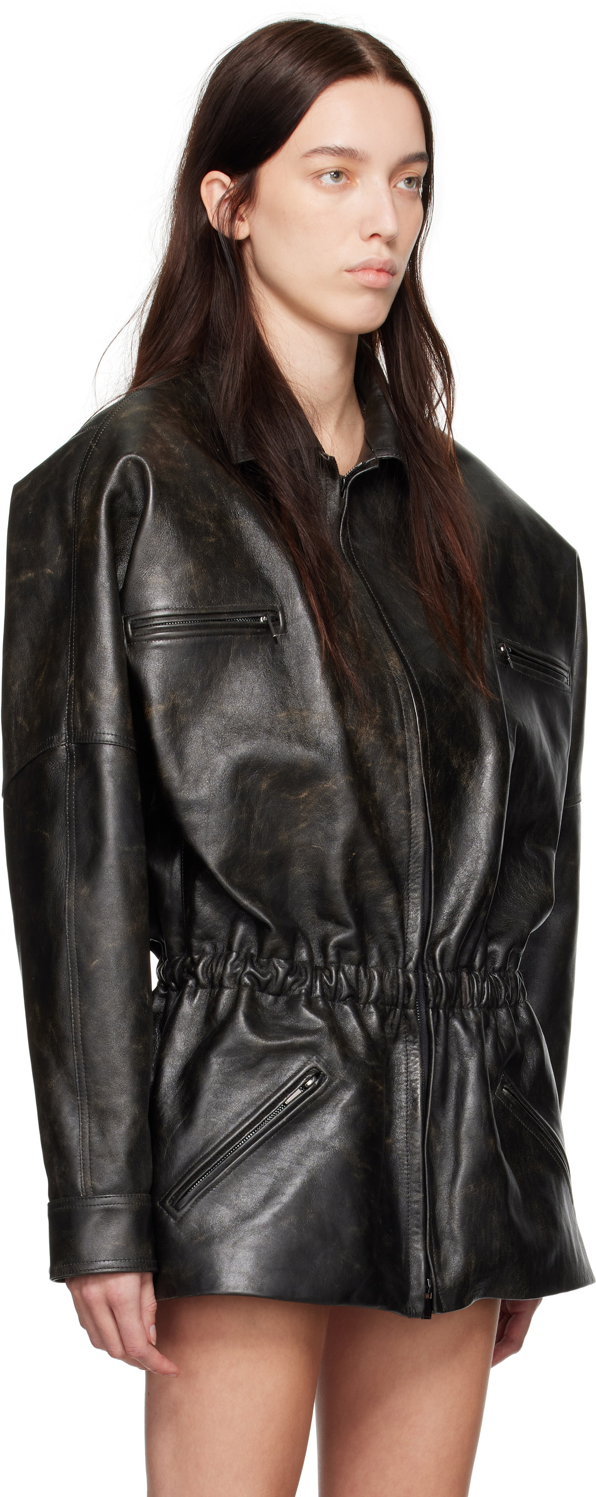 Magda Butrym Black Cinched Leather Jacket Magda Butrym