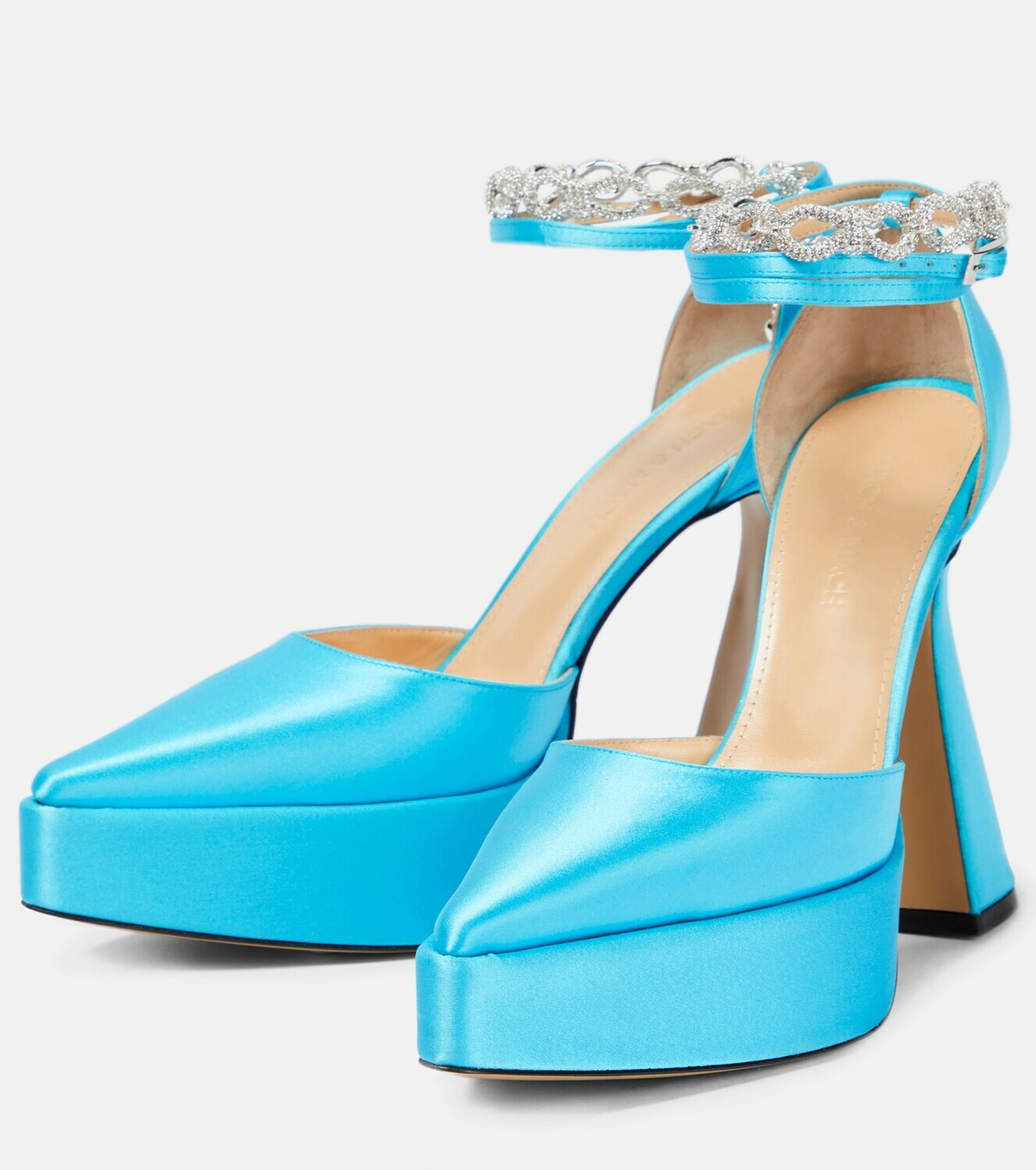 Mach & Mach - Bow Chain embellished satin platform pumps MACH & MACH