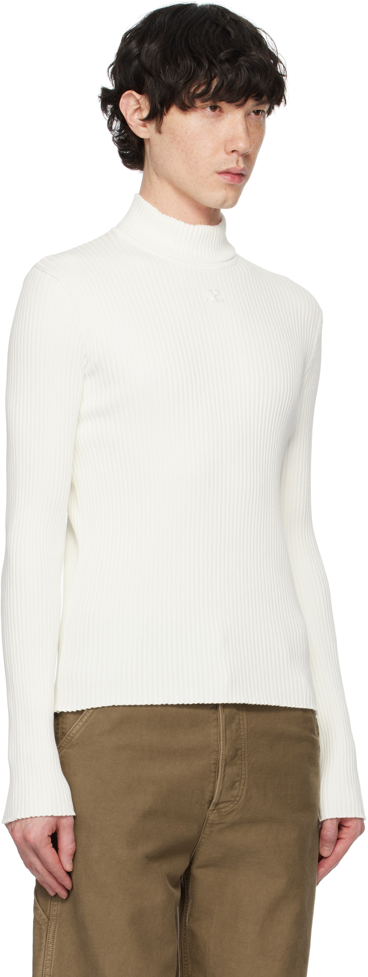 Courrèges White Reedition Rib Knit Mock Neck Sweater Courreges