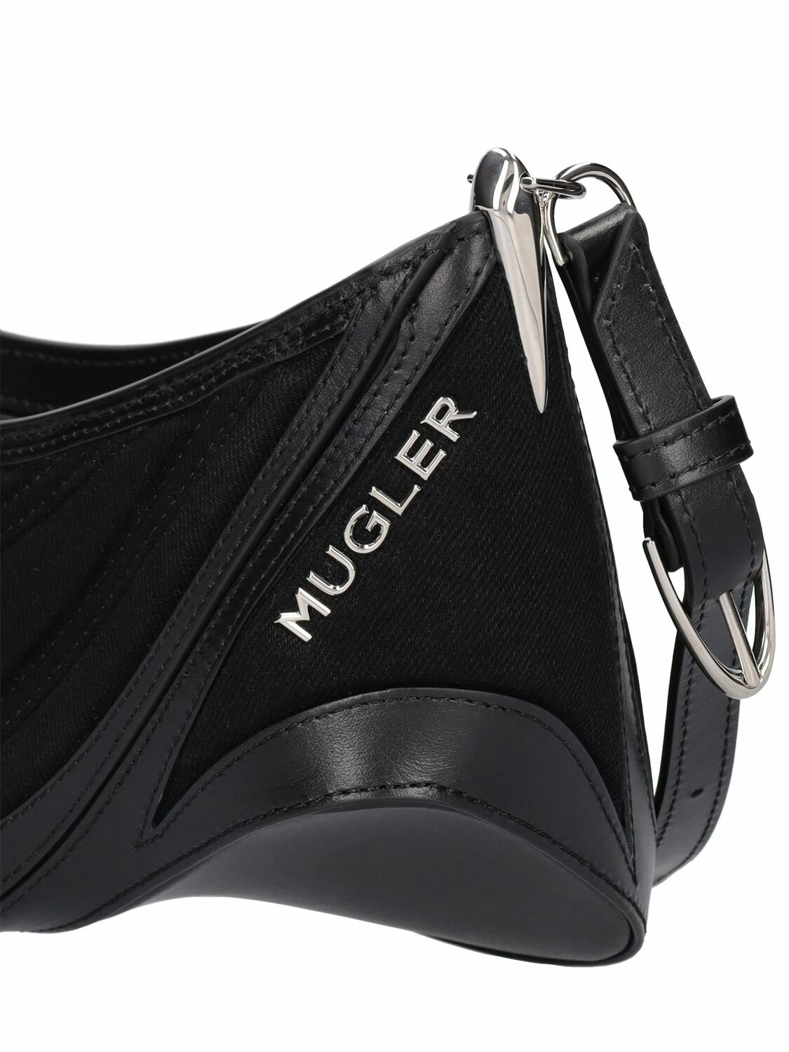 MUGLER - Small Spiral Embossed Denim Shoulder Bag Mugler