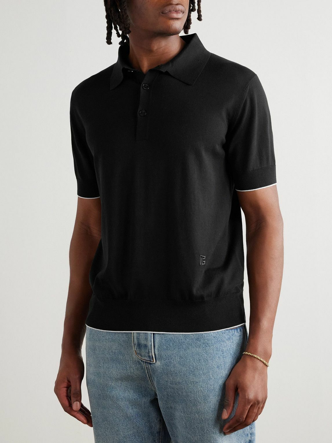 Balmain - Logo-Embroidered Silk-Blend Polo Shirt - Black Balmain