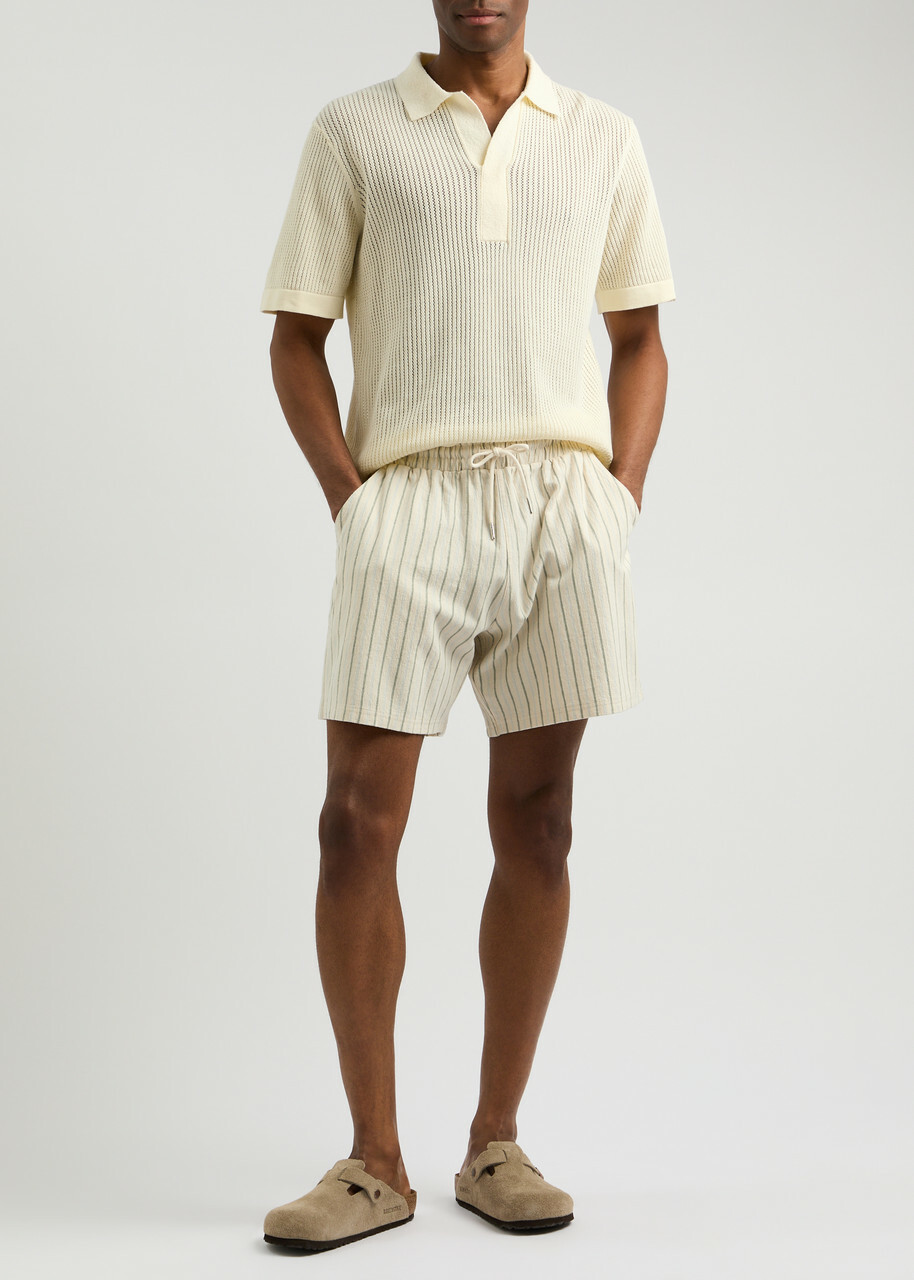 Wax London Dudley Striped Cotton Shorts Cream Wax London