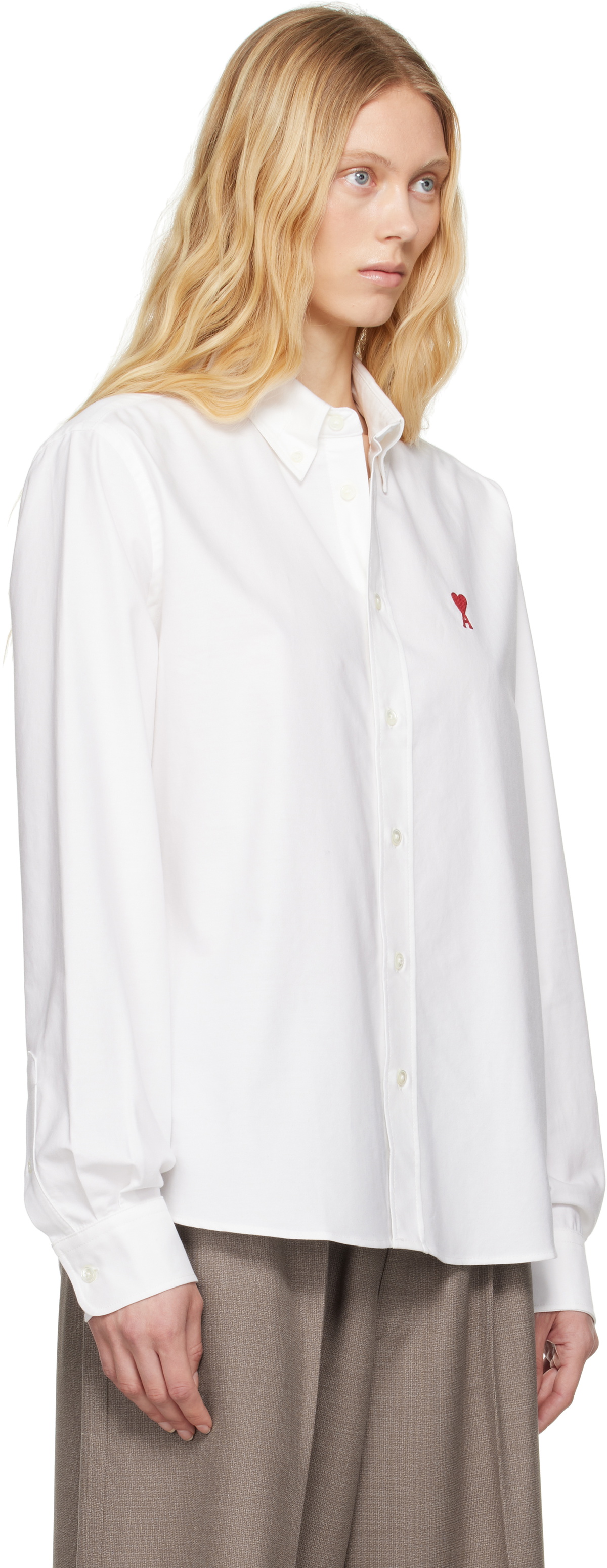 AMI Paris White Cotton Button-Down Ami de Coeur Shirt AMI