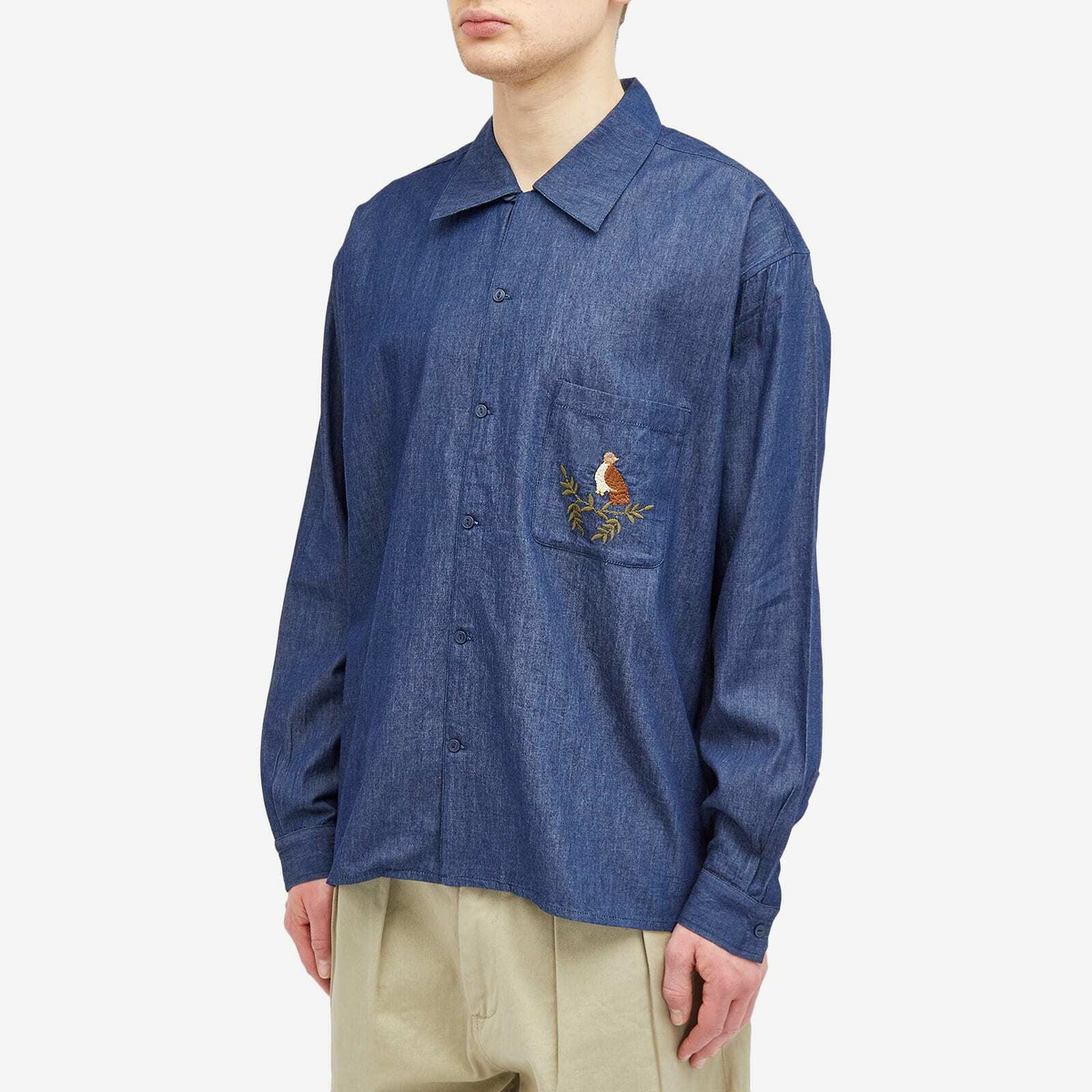 YMC Men's Wray Embroidered Shirt in Indigo YMC