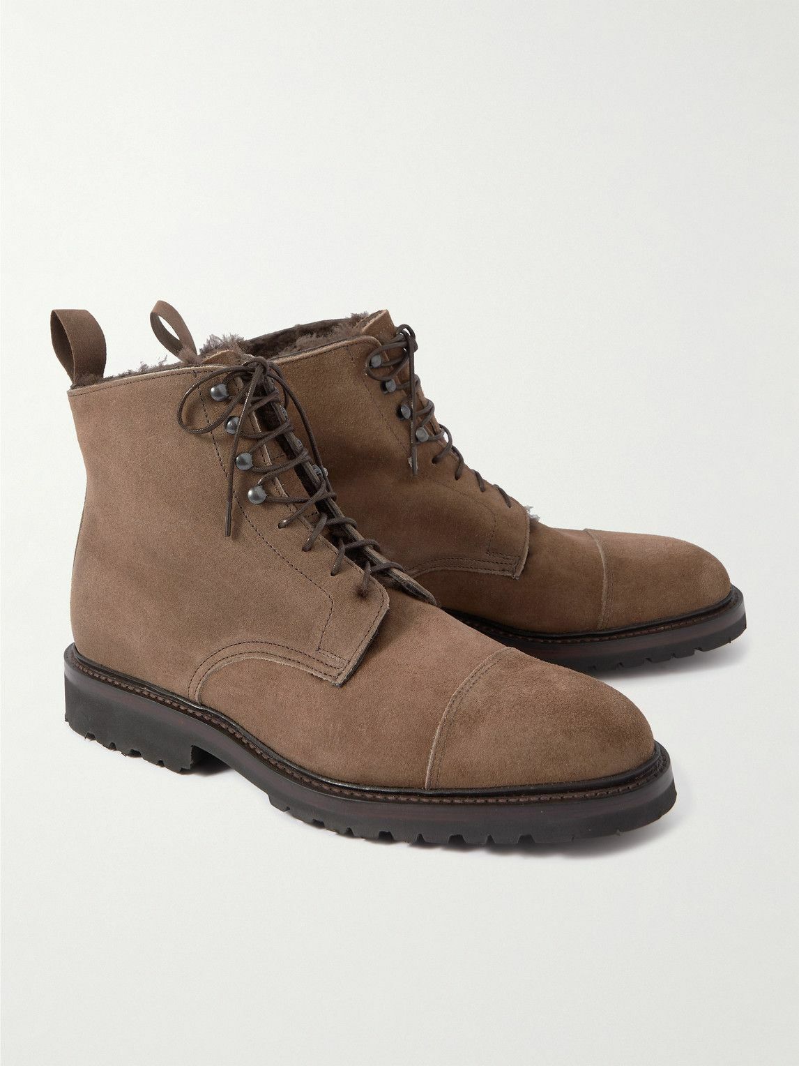 George Cleverley - Taron 2 Shearling-Lined Leather-Trimmed Waxed-Suede Boots - Brown George ...