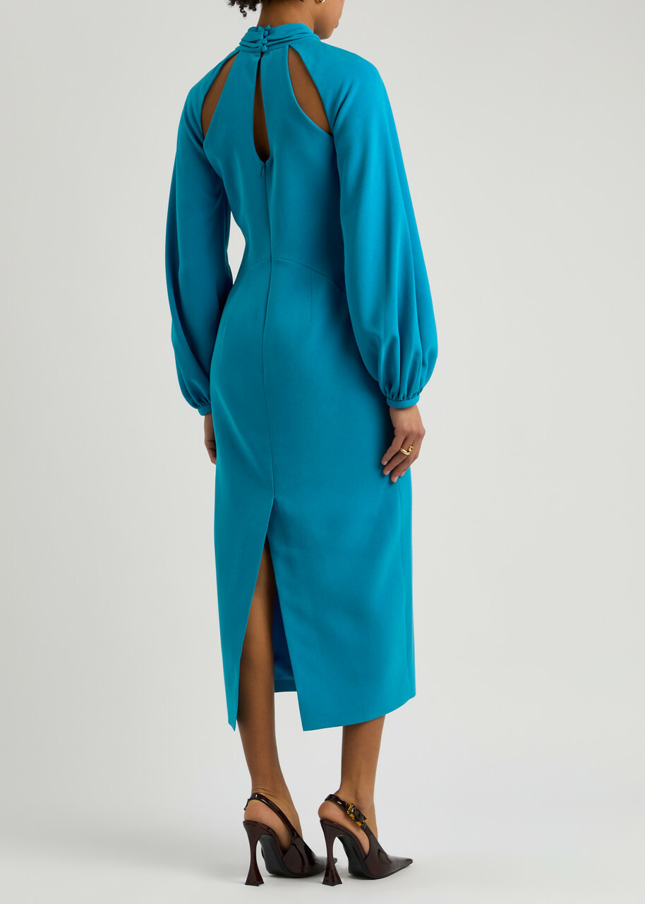 Roksanda Rima Knotted Crepe Midi Dress Turquoise