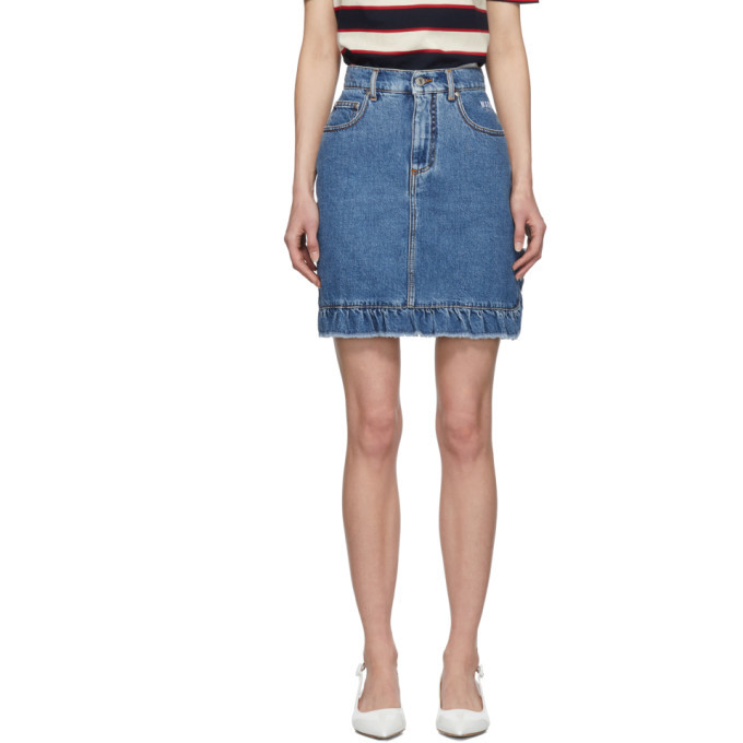 MSGM Blue Denim Ruffled Miniskirt MSGM