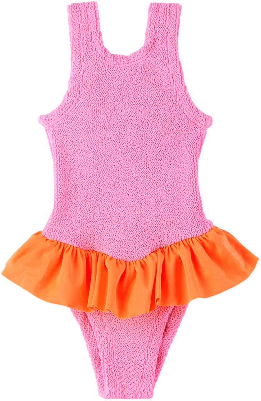 Hunza G Baby Pink & Orange Duo Denise One-Piece Swimsuit Hunza G
