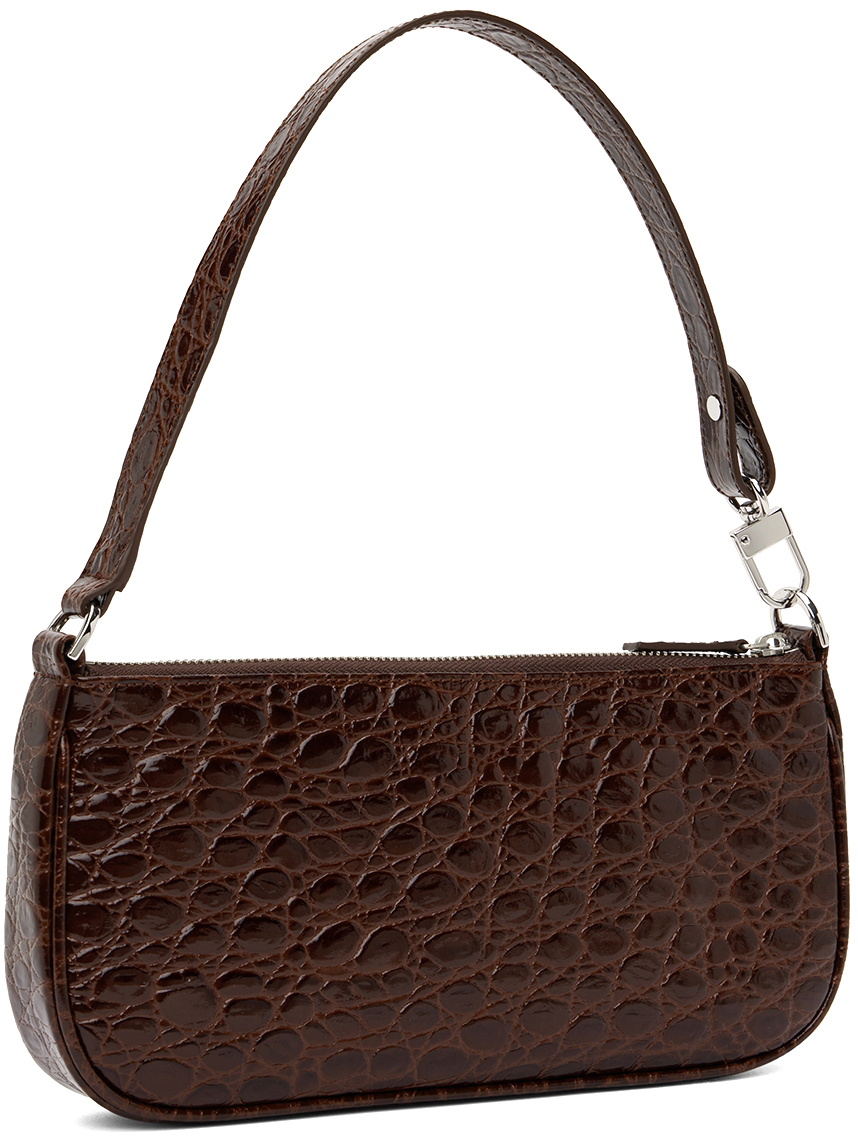 BY FAR Brown Croc Rachel Shoulder Bag By Far
