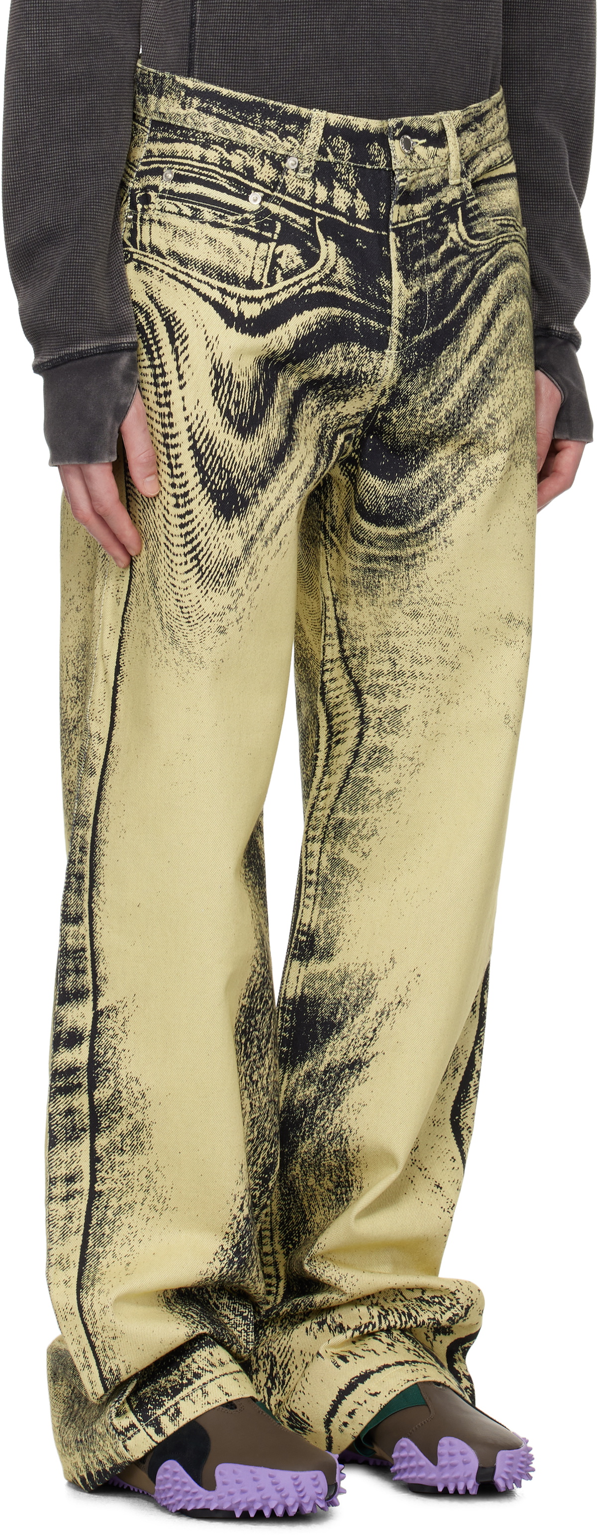 CAMPERLAB Yellow & Black Distorted Print Denim Jeans CamperLab
