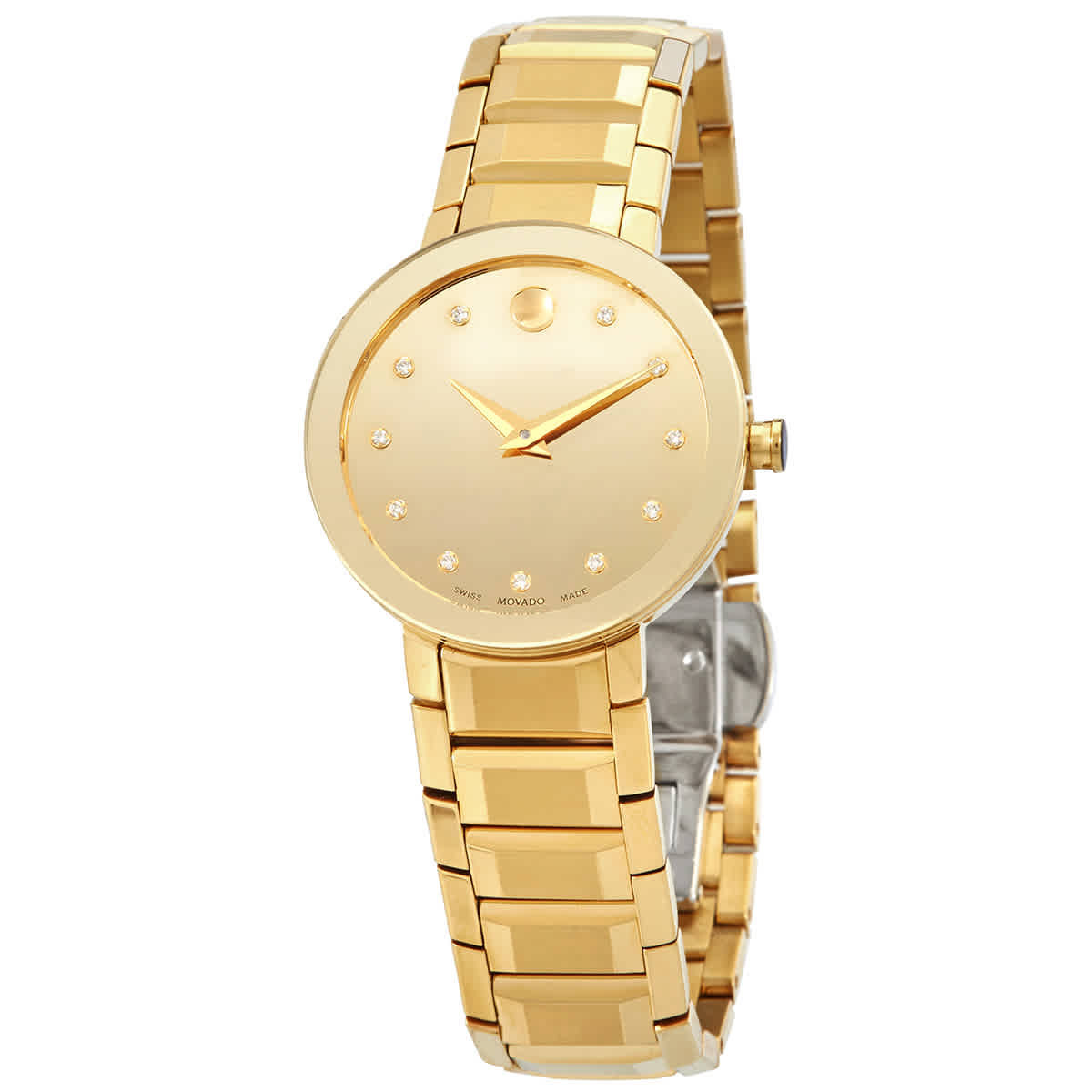 Movado Quartz Diamond Gold Dial Ladies Watch 0607550 Movado