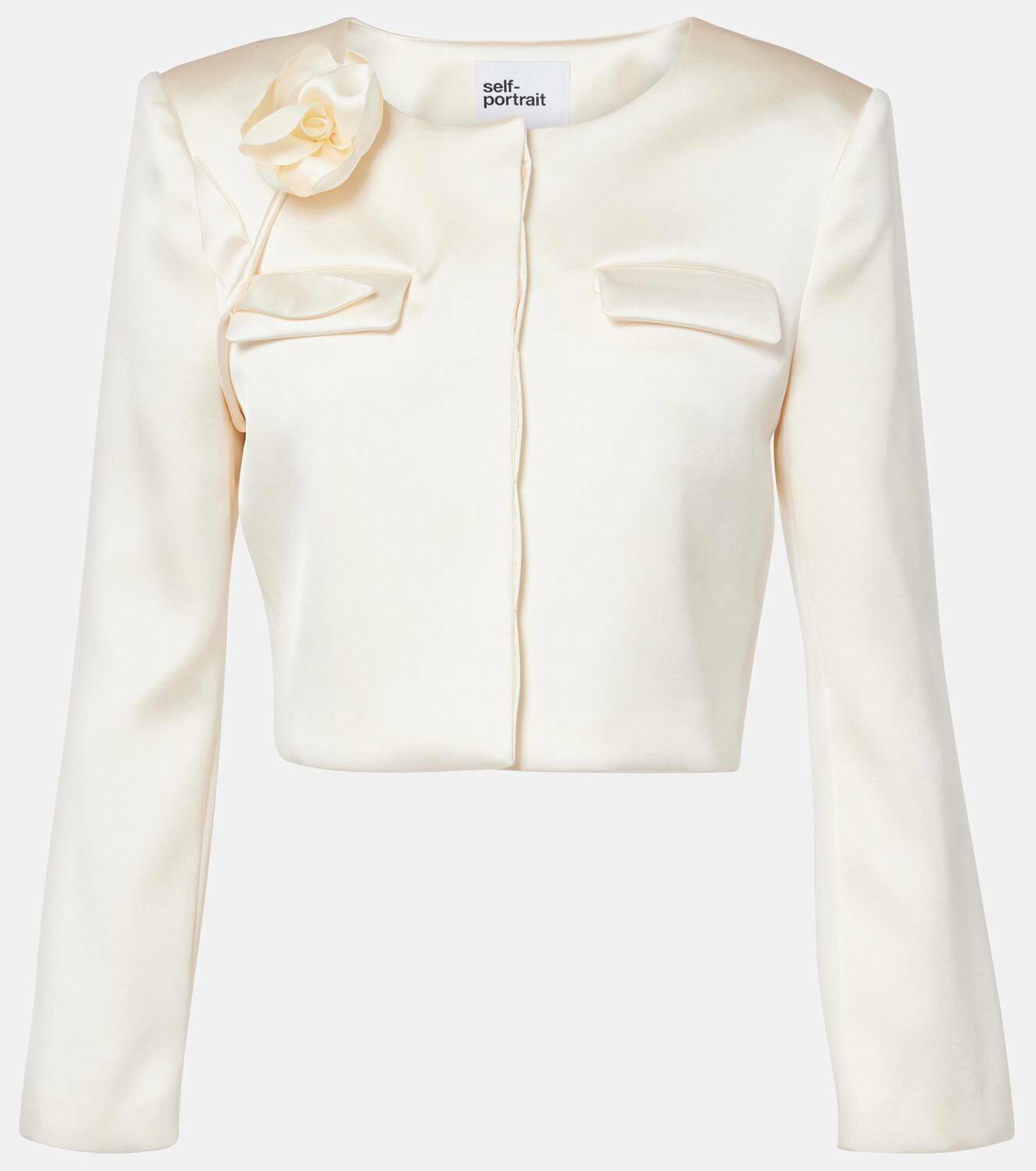 Self-Portrait Cream 3D Flower satin blazer Self-Portrait