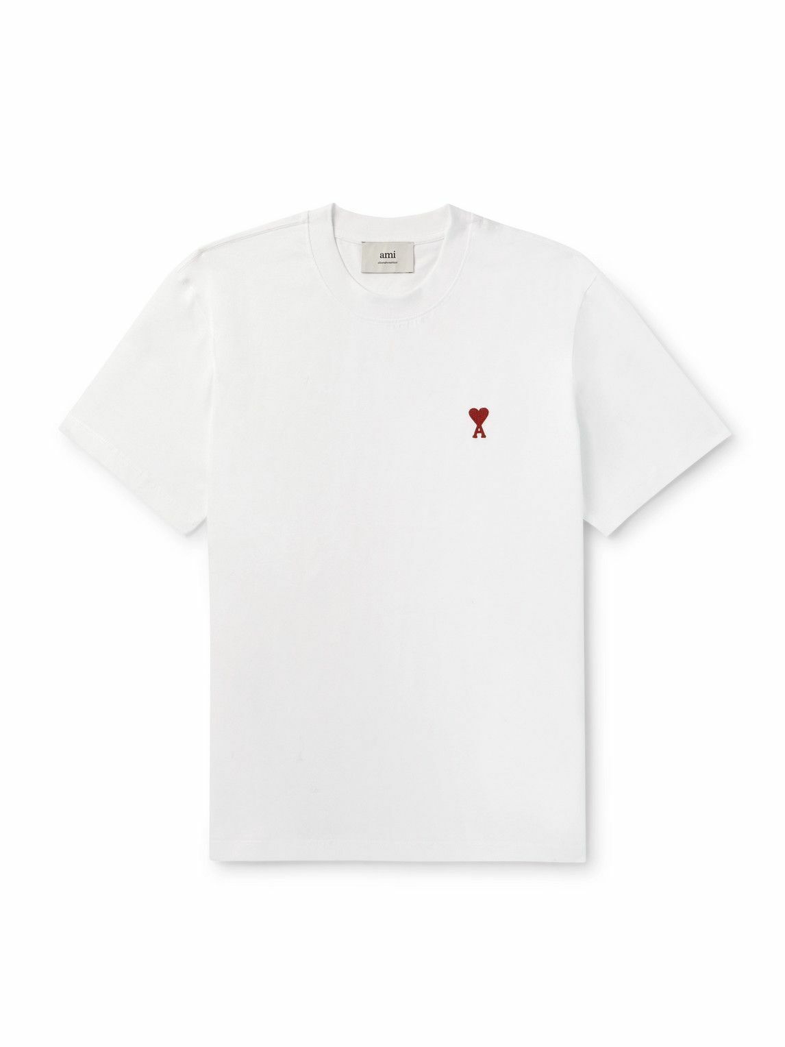 AMI PARIS - Logo-Embroidered Stretch Organic Cotton-Jersey T-Shirt ...