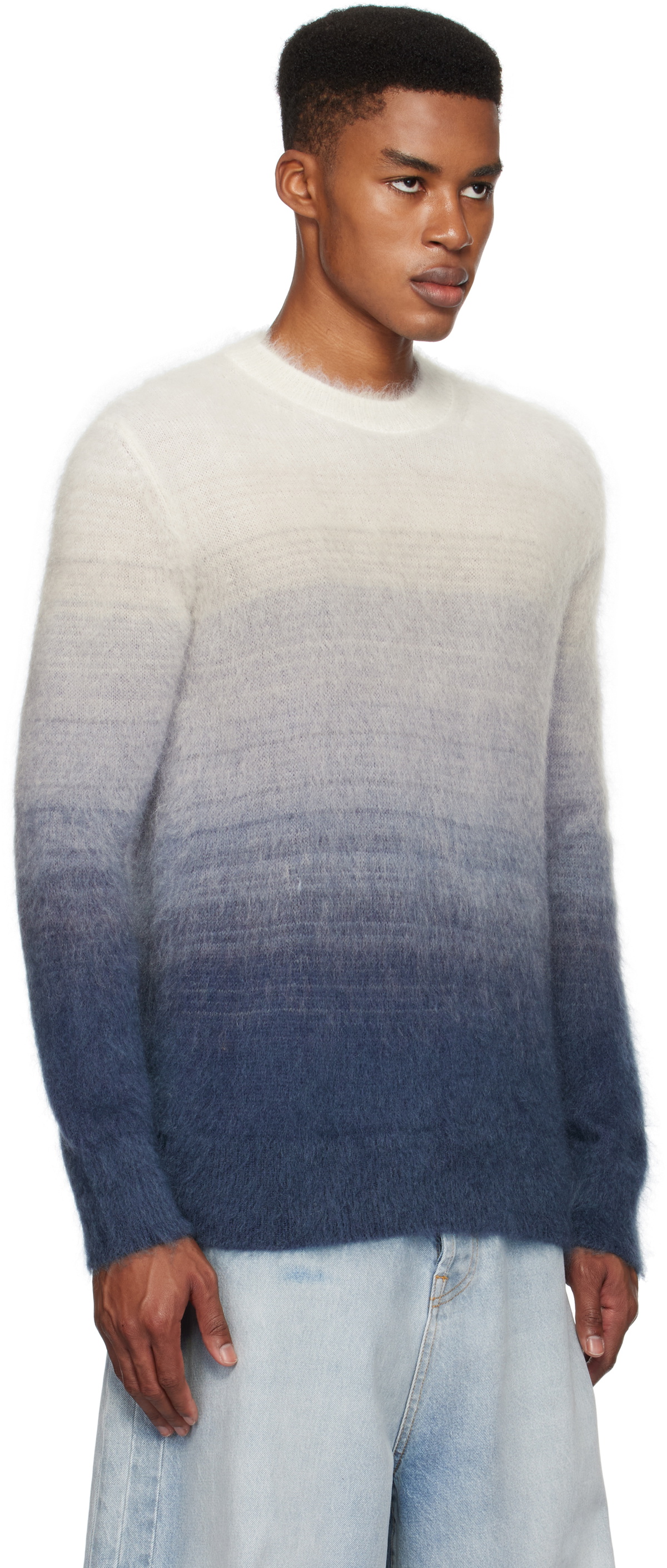 Off-White Blue & Off-White Mohair Arrow Gradient Sweater Off-White