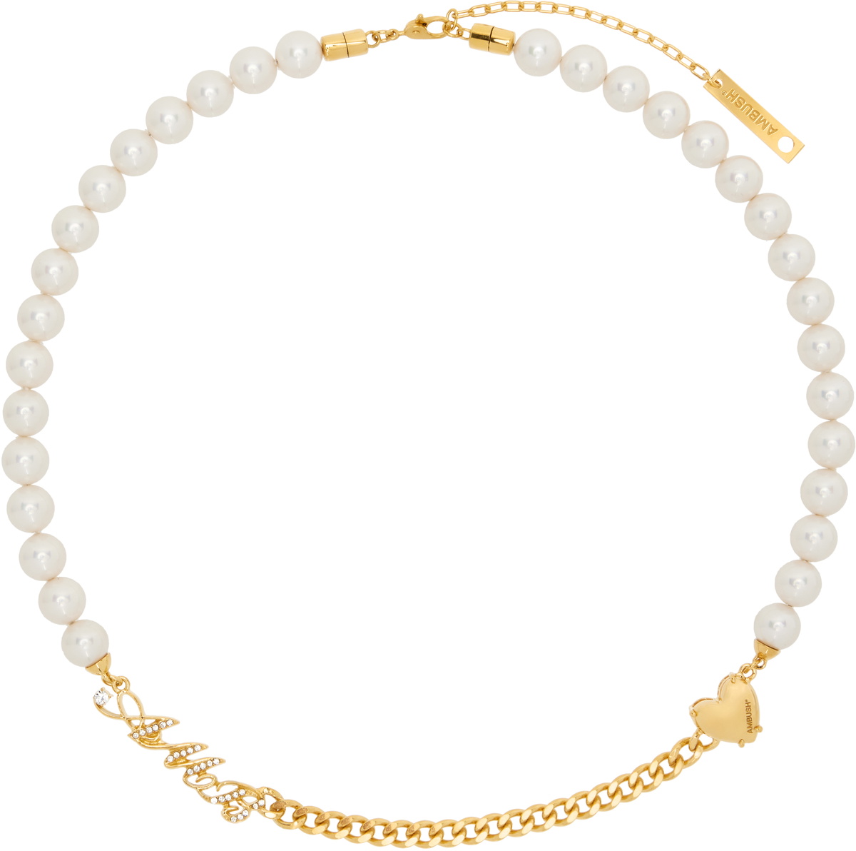 AMBUSH White & Gold Pearl Chain Mix Necklace Ambush