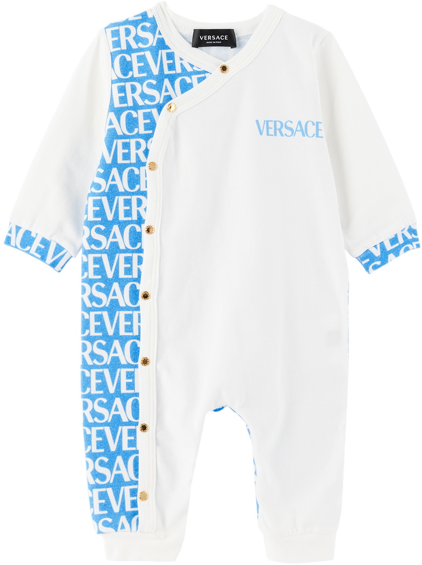 Versace Baby White & Blue Allover Three-Piece Set Versace