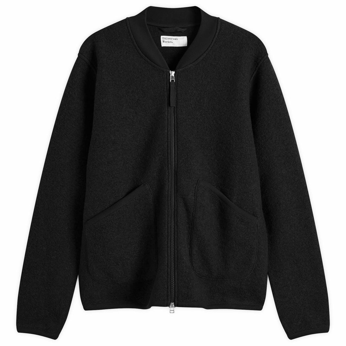 Universal Works Men's Wool Fleece Zip Bomber Jacket in Black Universal ...